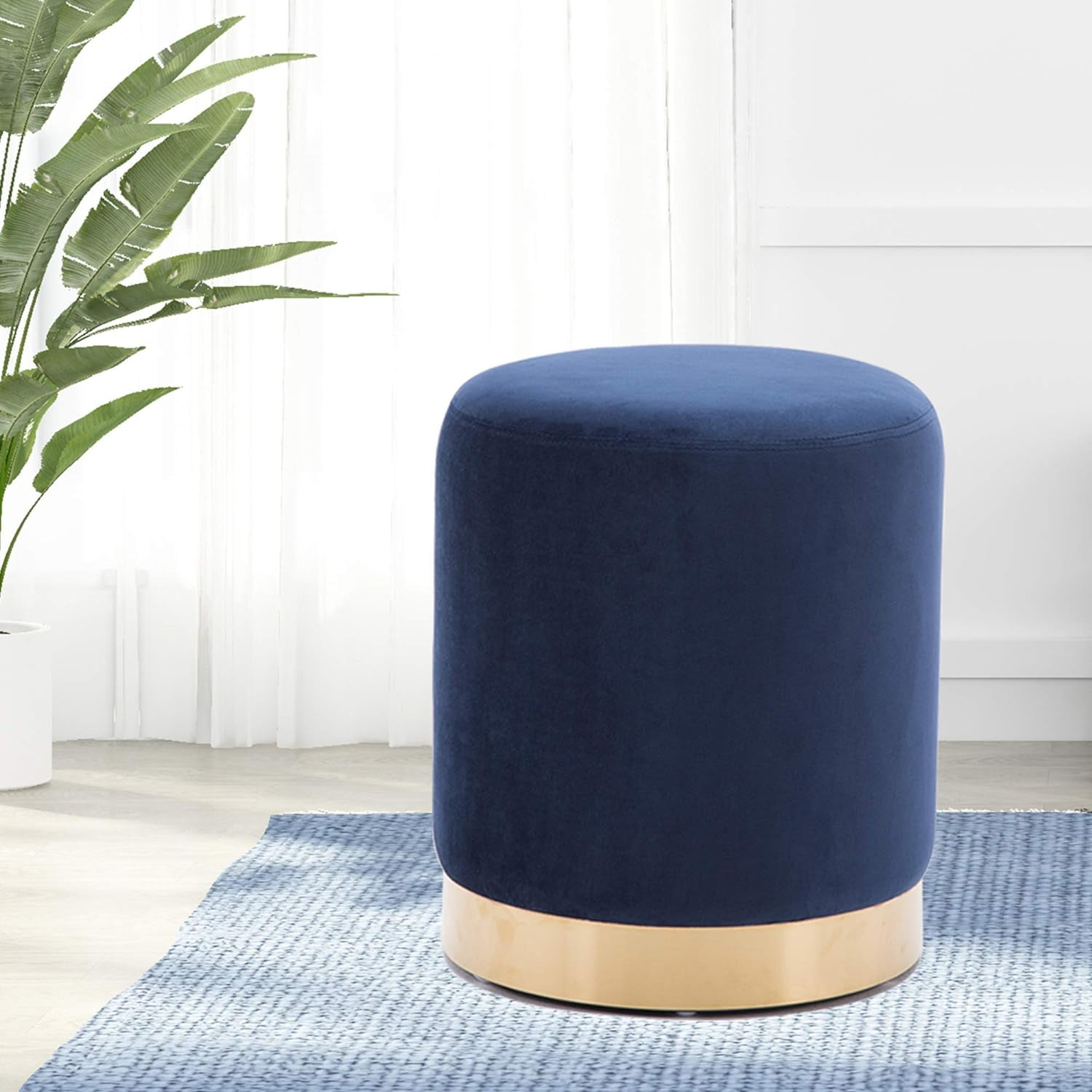 DAGONHIL Modern Round Velvet Ottoman,Upholstered Make-up Short Stools ...