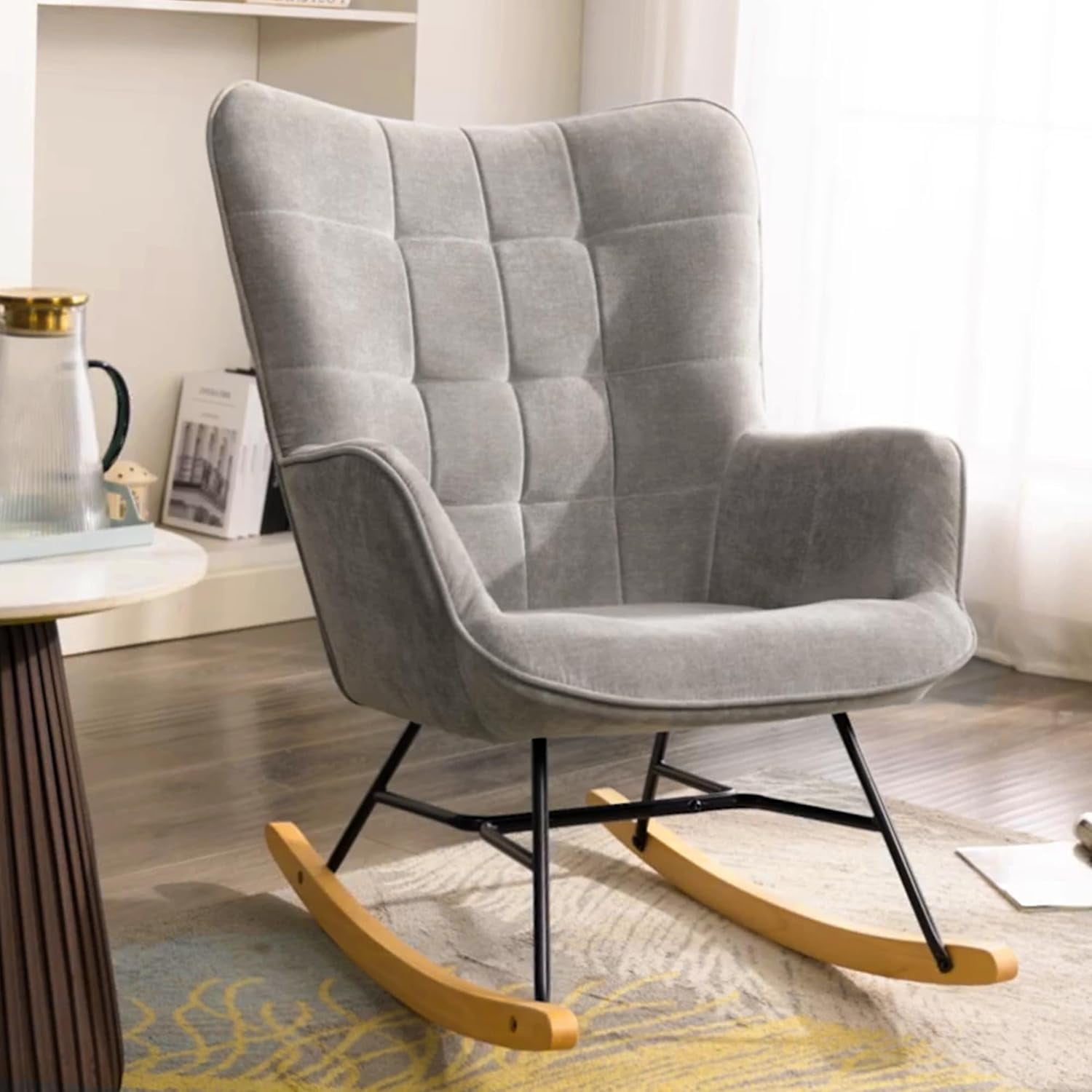 DAGONHIL Rocking Chair Nursery Upholstered Glider Chair Modern Armchair ...