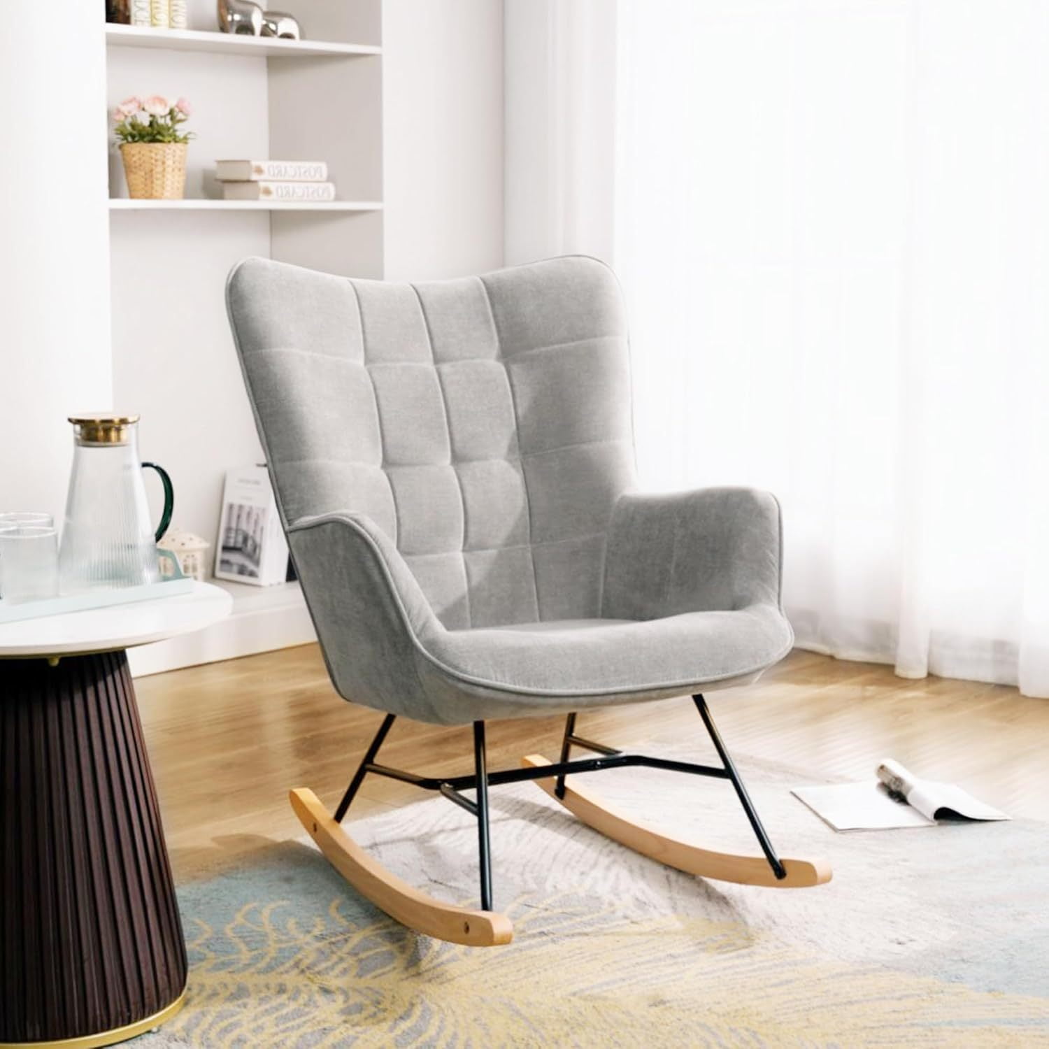 DAGONHIL Rocking Chair Nursery Upholstered Glider Chair Modern Armchair ...