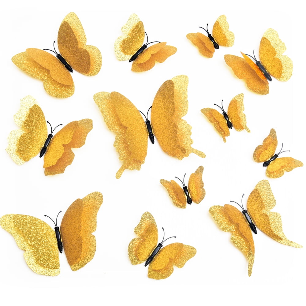 DAGOU 3D Butterfly Wall Decor 24 Pcs 3 Sizes, Gold Butterfly ...