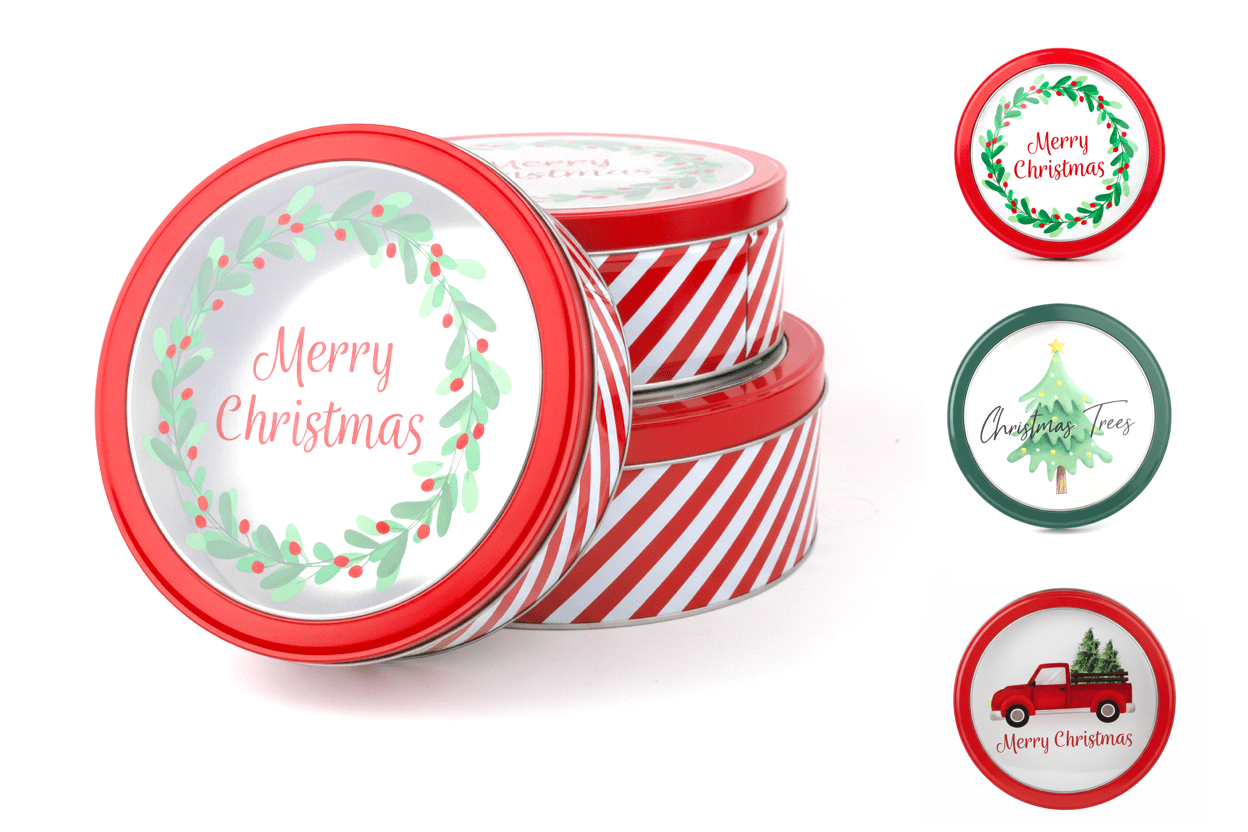DAHO Christmas Holiday Cookie Tin Containers with Window, 3pc Nested ...