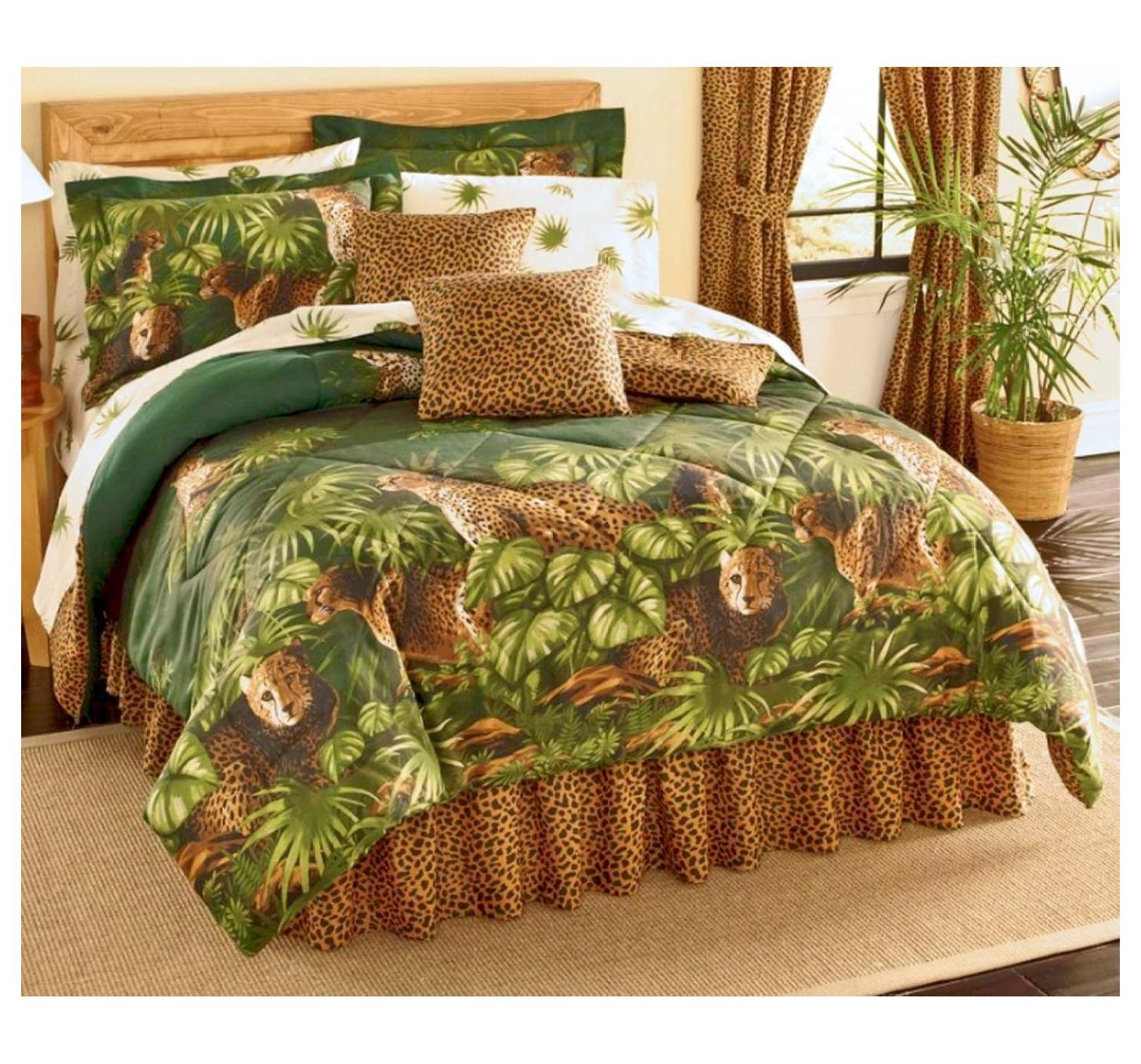DAIMAIZHANG Safari Cheetah Leopard Cats Comforter & Sheet Set with Palm ...