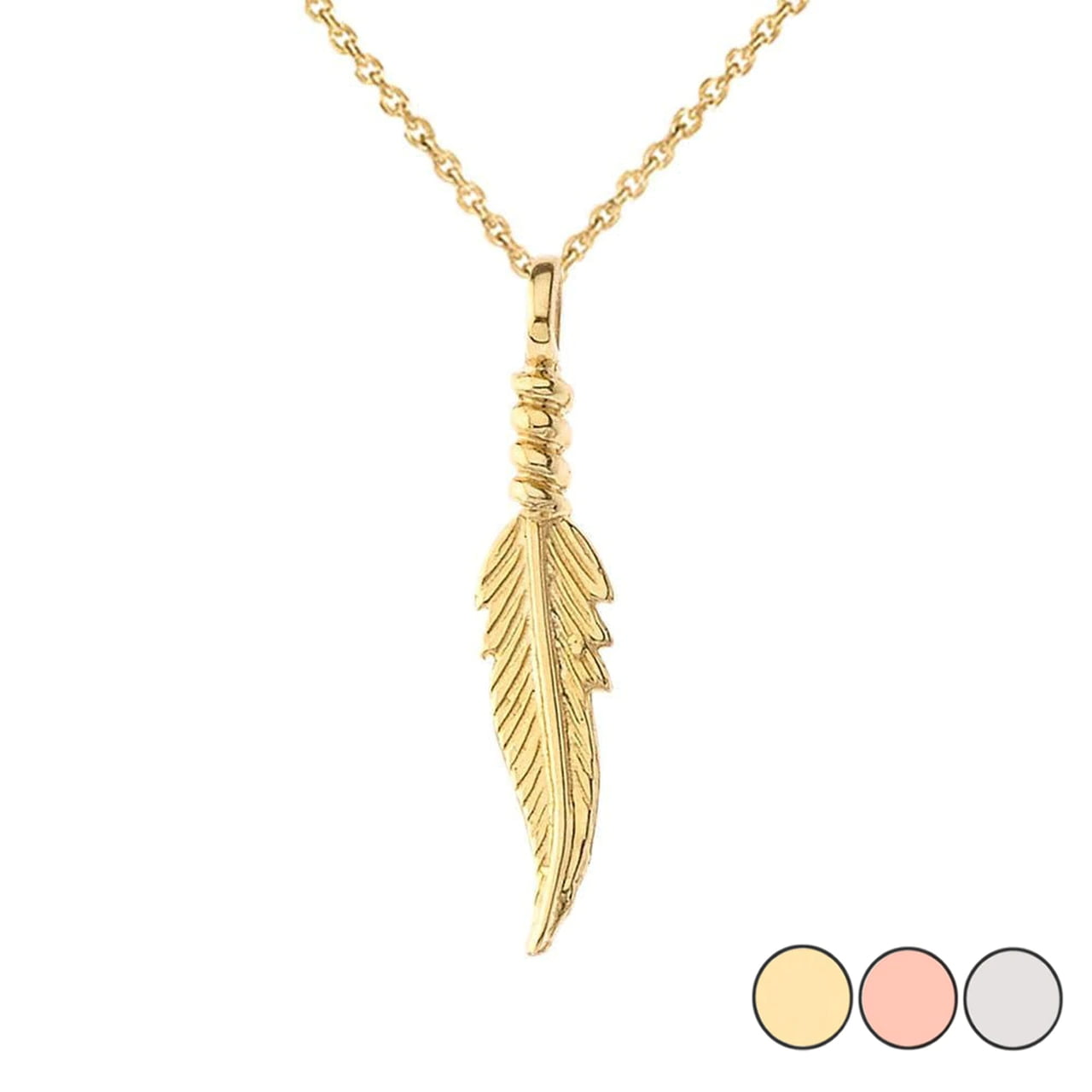 DAINTY FEATHER PENDANT NECKLACE IN GOLD (YELLOW/ROSE/WHITE) : 14K ...