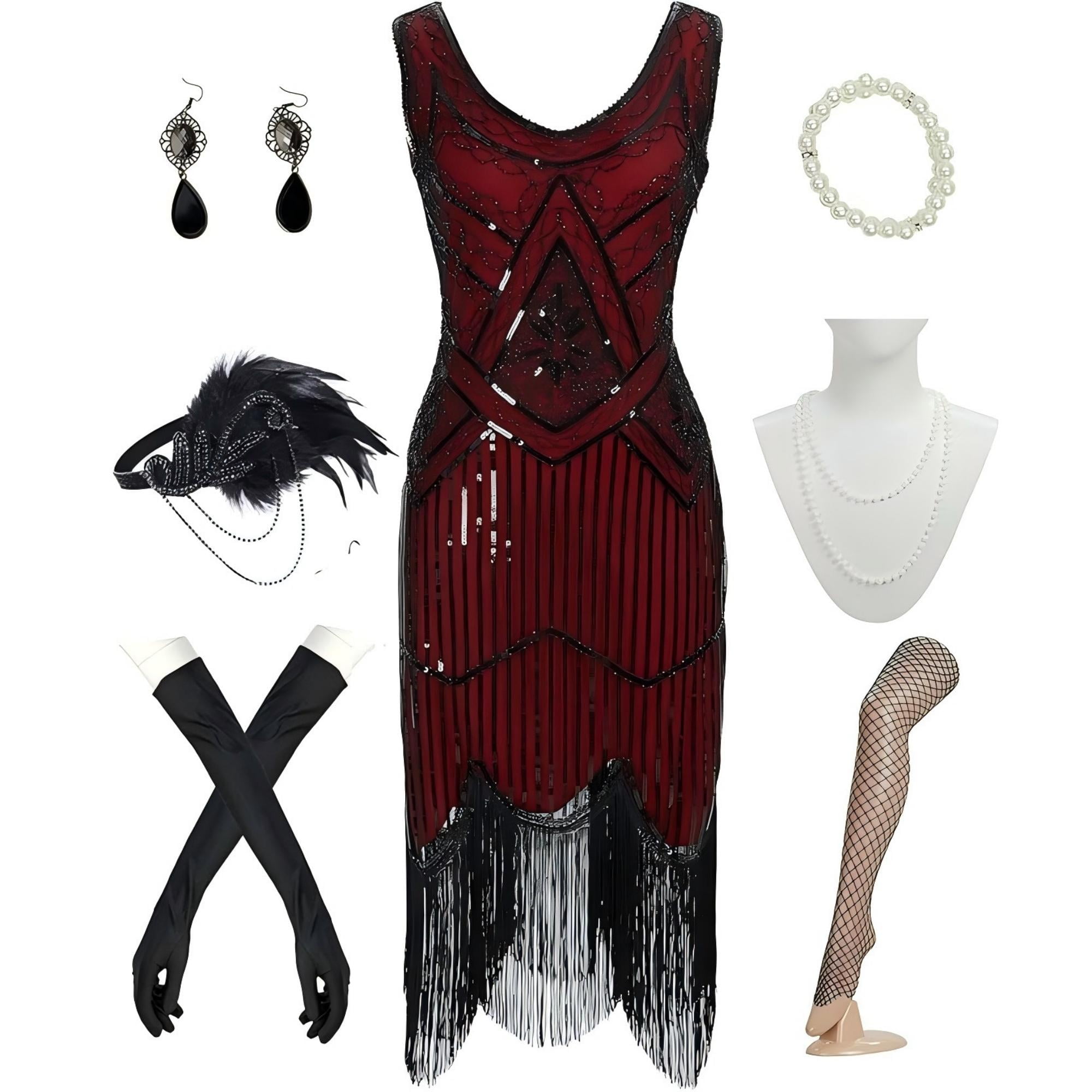 Costume Pour Femme DAIZBELLA 1920s Flapper Dress Sequin Bead Fringed ...