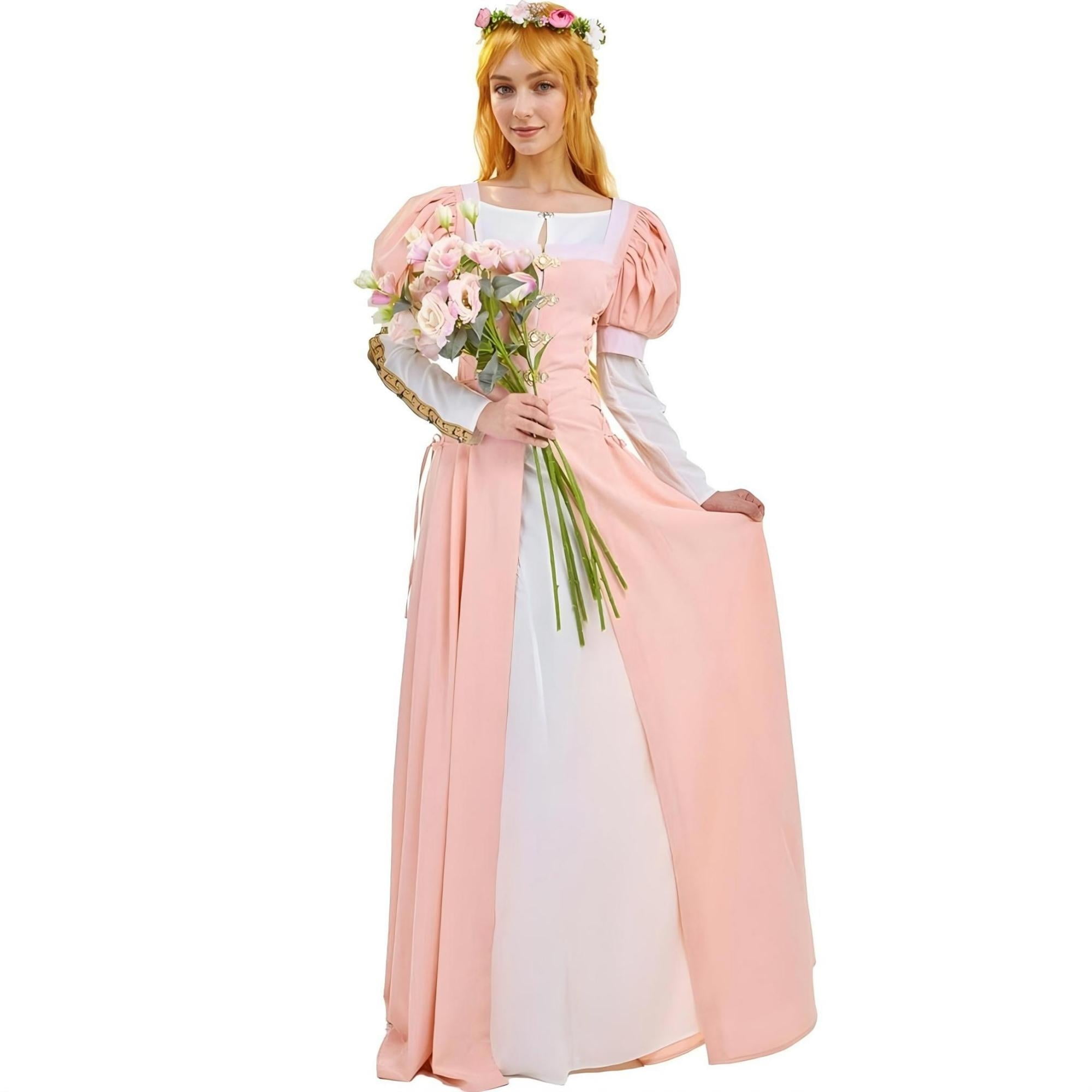 DAIZBELLA Renaissance Dress for Women Pink Medieval Dress with Puff ...
