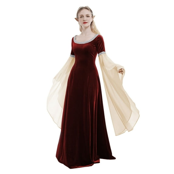 DAIZBELLA Women's Red Renaissance Dress Historical Retro Dress Velvet ...