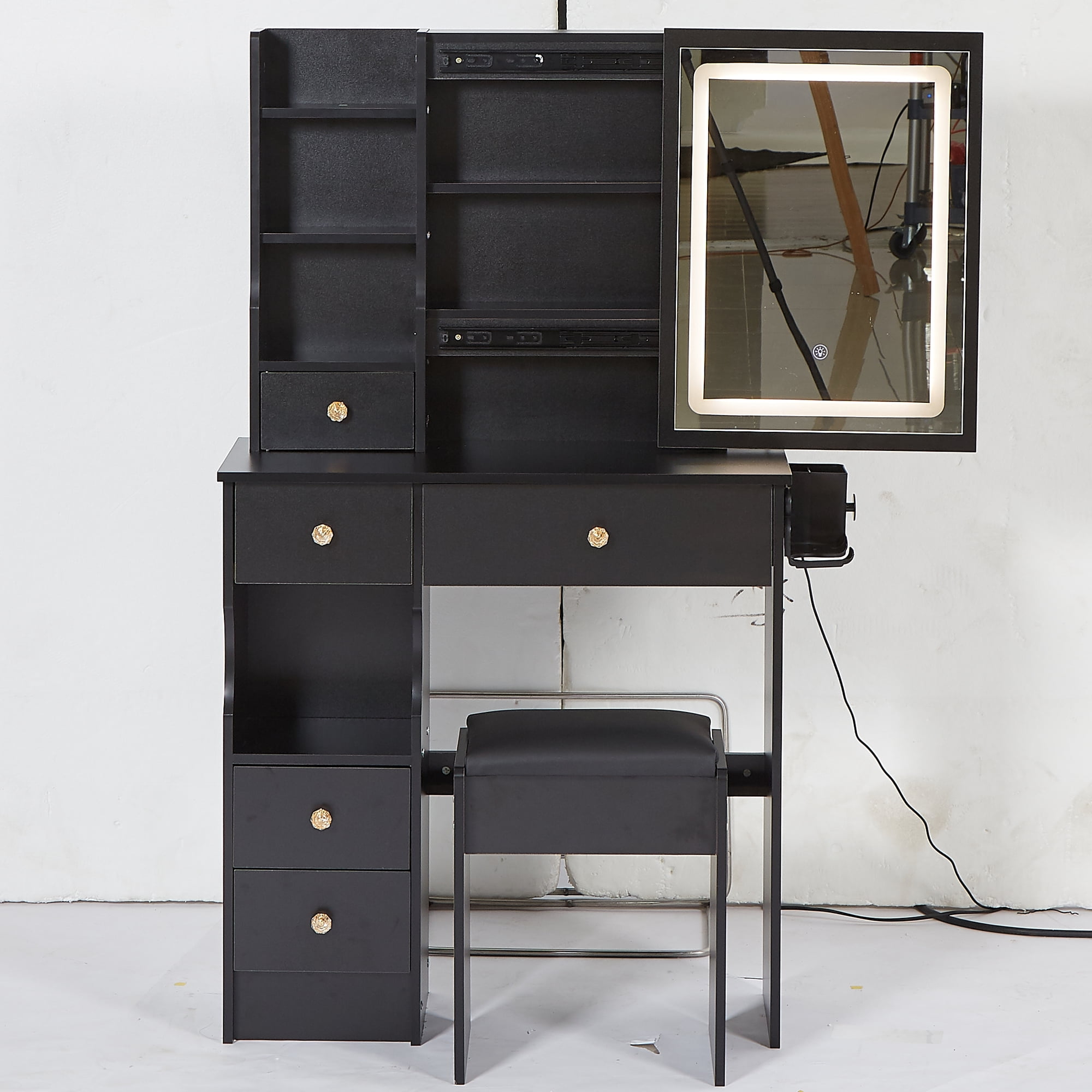 DAJU 29.2" Small Size Left Drawer Desktop Vanity Table + Cushioned ...