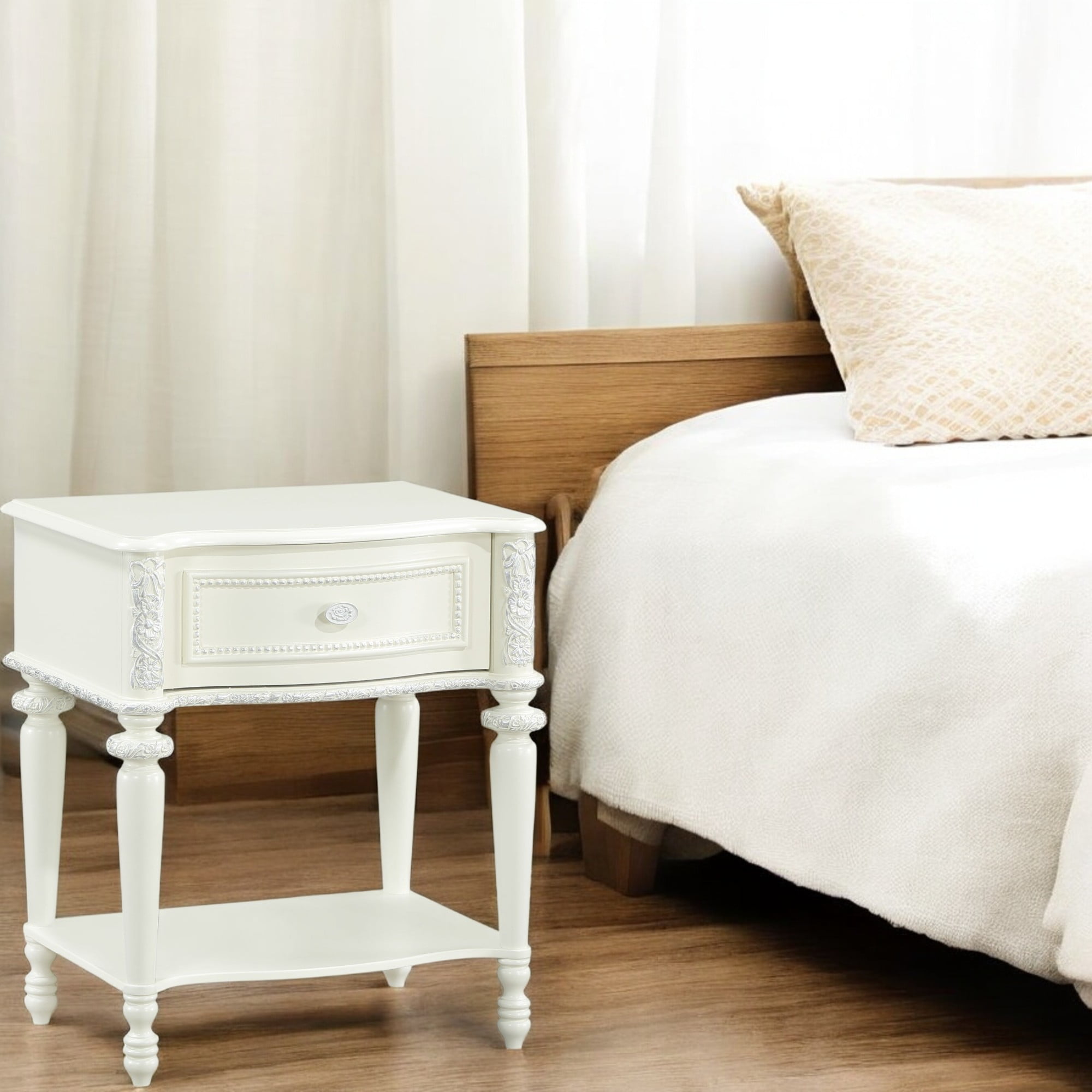 DAJU Dorothy Ivory Finish Nightstand W/1 Drawer - Walmart.com