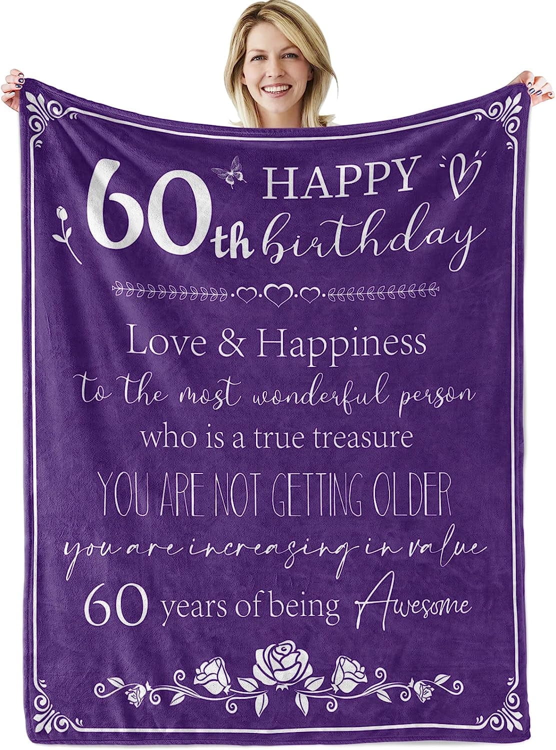 DAJU Happy 60th Birthday Decorations Blanket Flannel Soft and ...