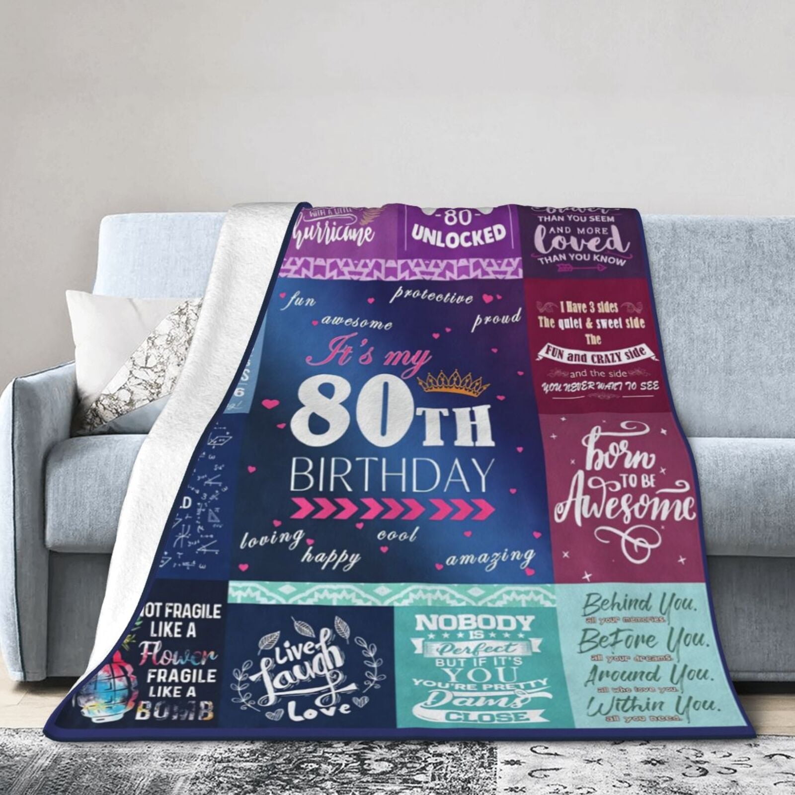 DAJU Happy 80th Birthday Throw Blanket Soft Fuzzy Fleece Blanket For ...