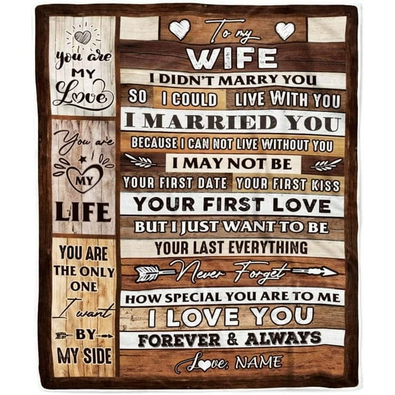 DAJU Personalized to My Wife Blanket from Husband Wood You are My Love My Life Wife Anniversary ...
