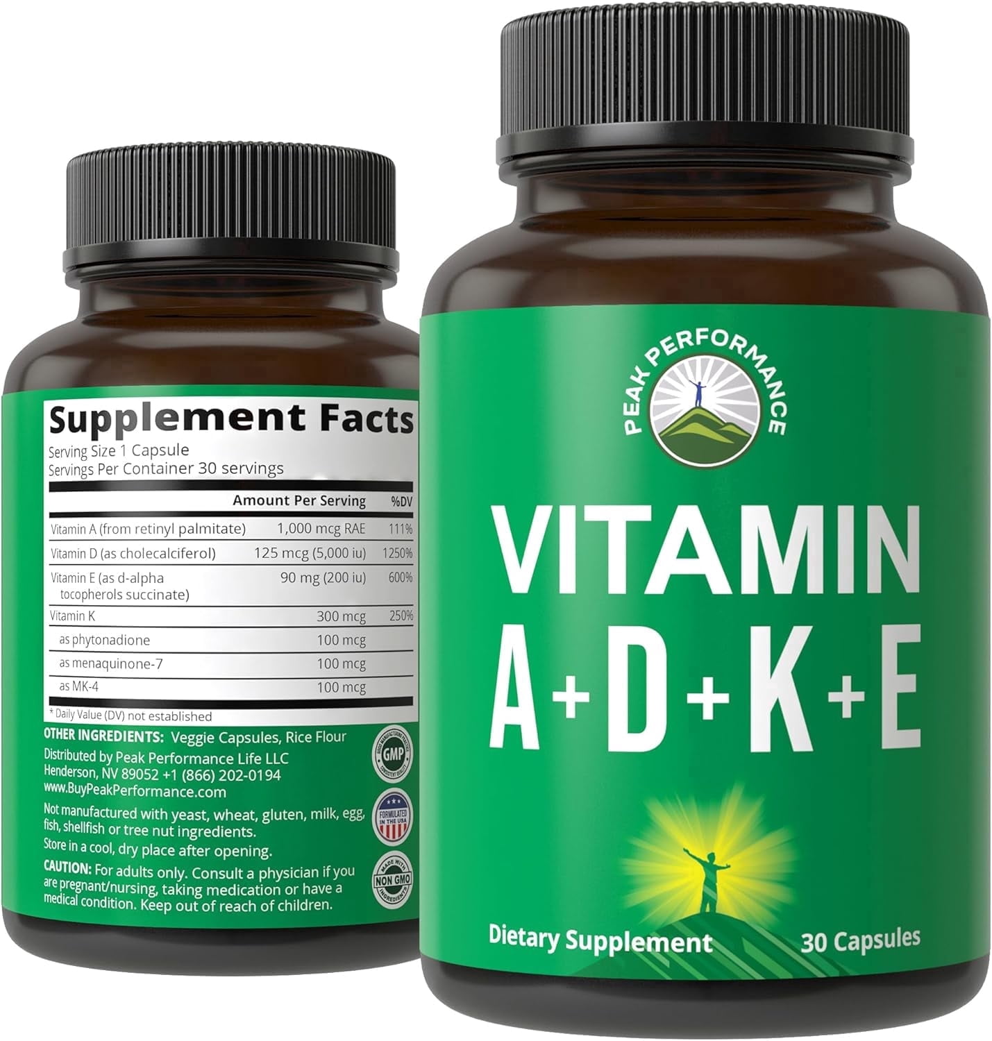 Peak Performance Vitamins D 5,000 iu + A + K + E All in 1 Easy to ...