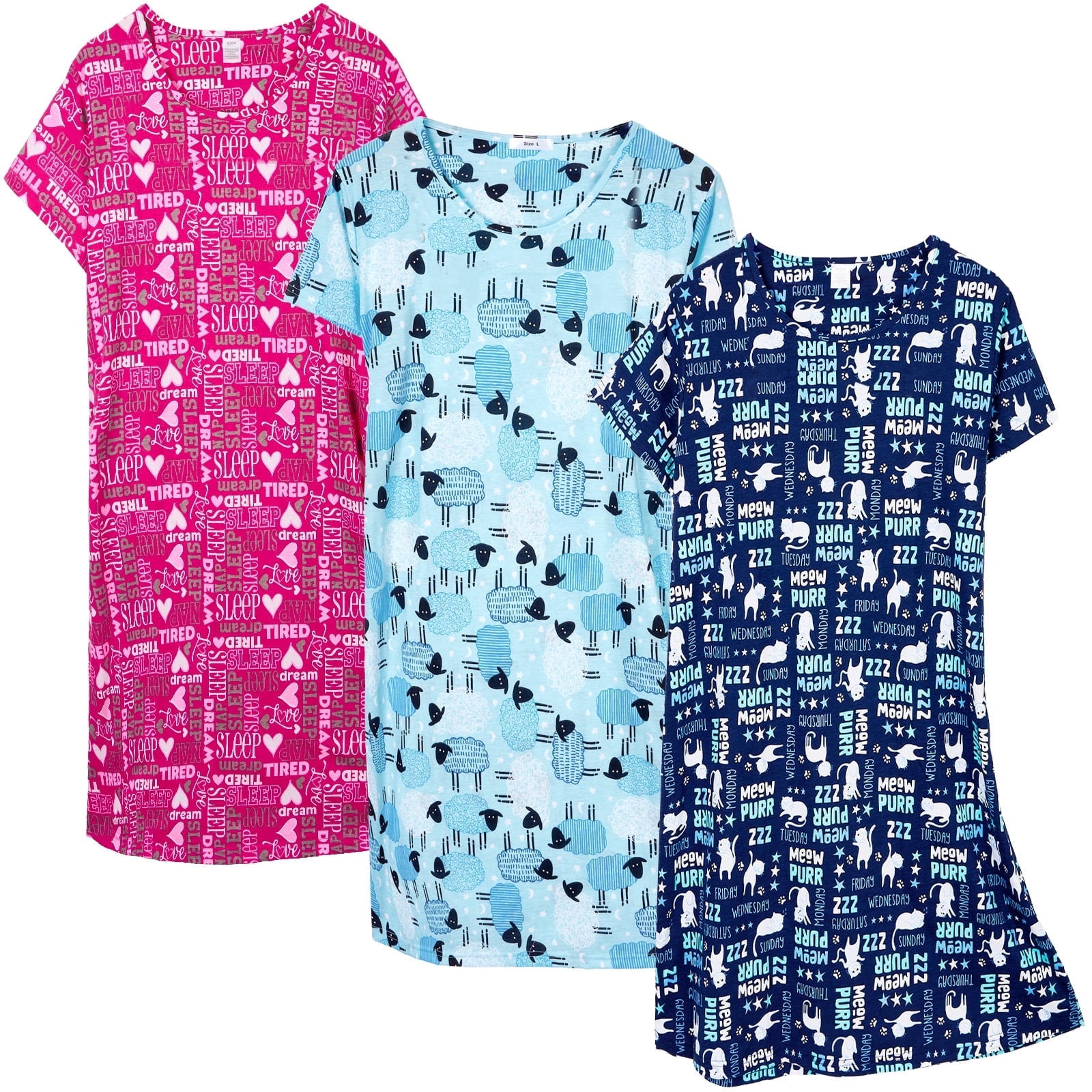 DAKIMOE 3 pack Nightgowns for Women Soft Cotton Short Sleeve Night ...