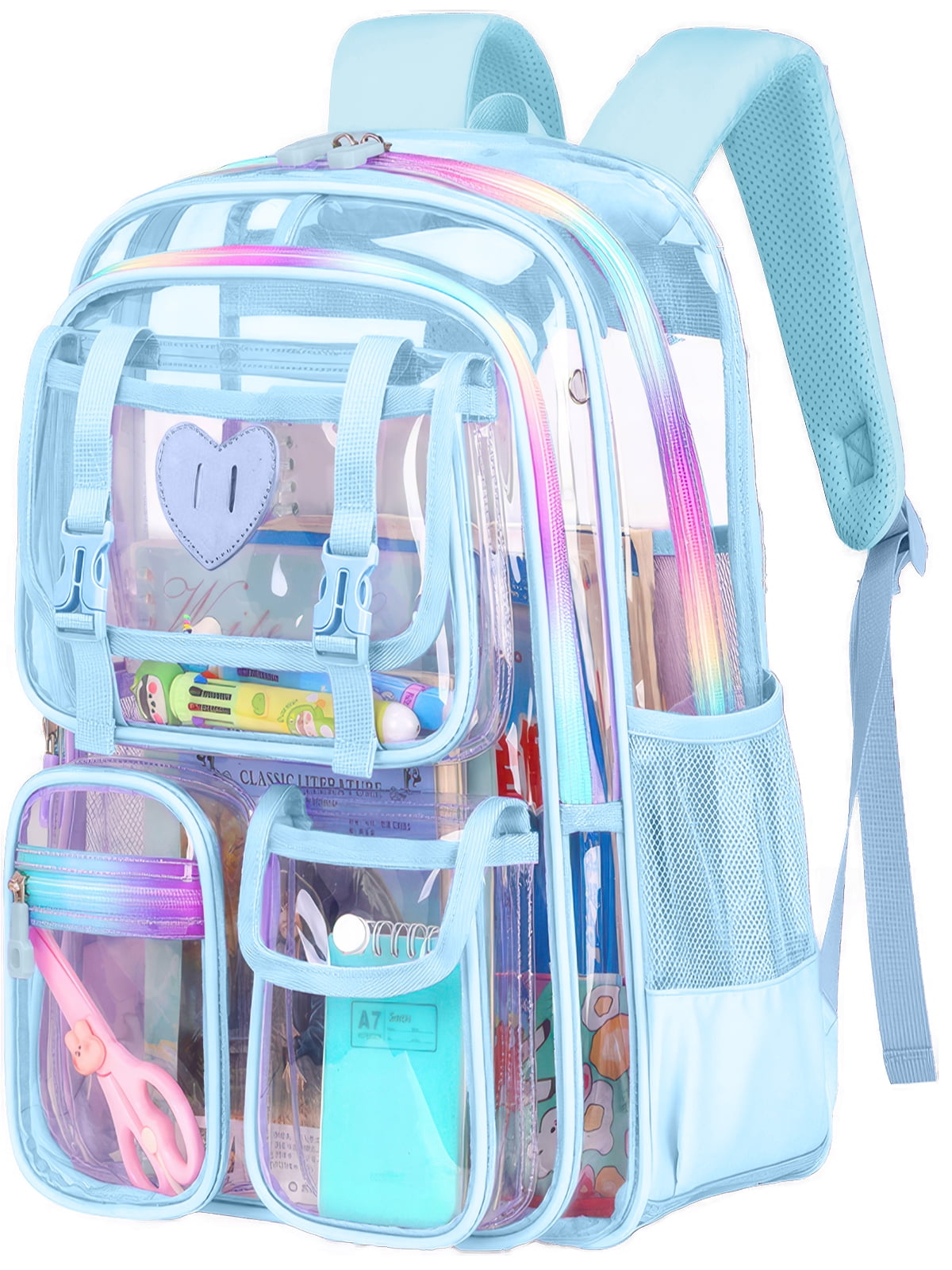 DAKIMOE Clear Backpack Large School Backpack Heavy Duty PVC Transparent ...