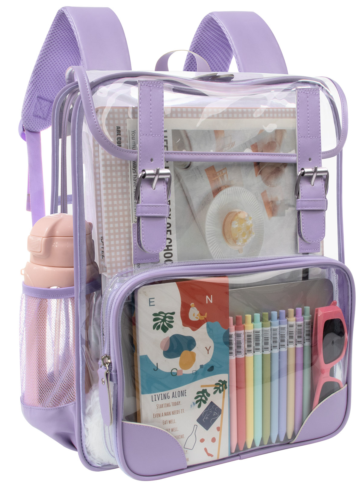 DAKIMOE Clear Backpack for School Stadium Bookbag Transparent Book Bag ...