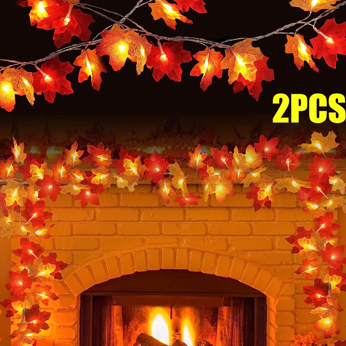 DAKIMOE Fall Decor, Harvest Maple Leaves String Lights, 2 Pack, 20ft ...