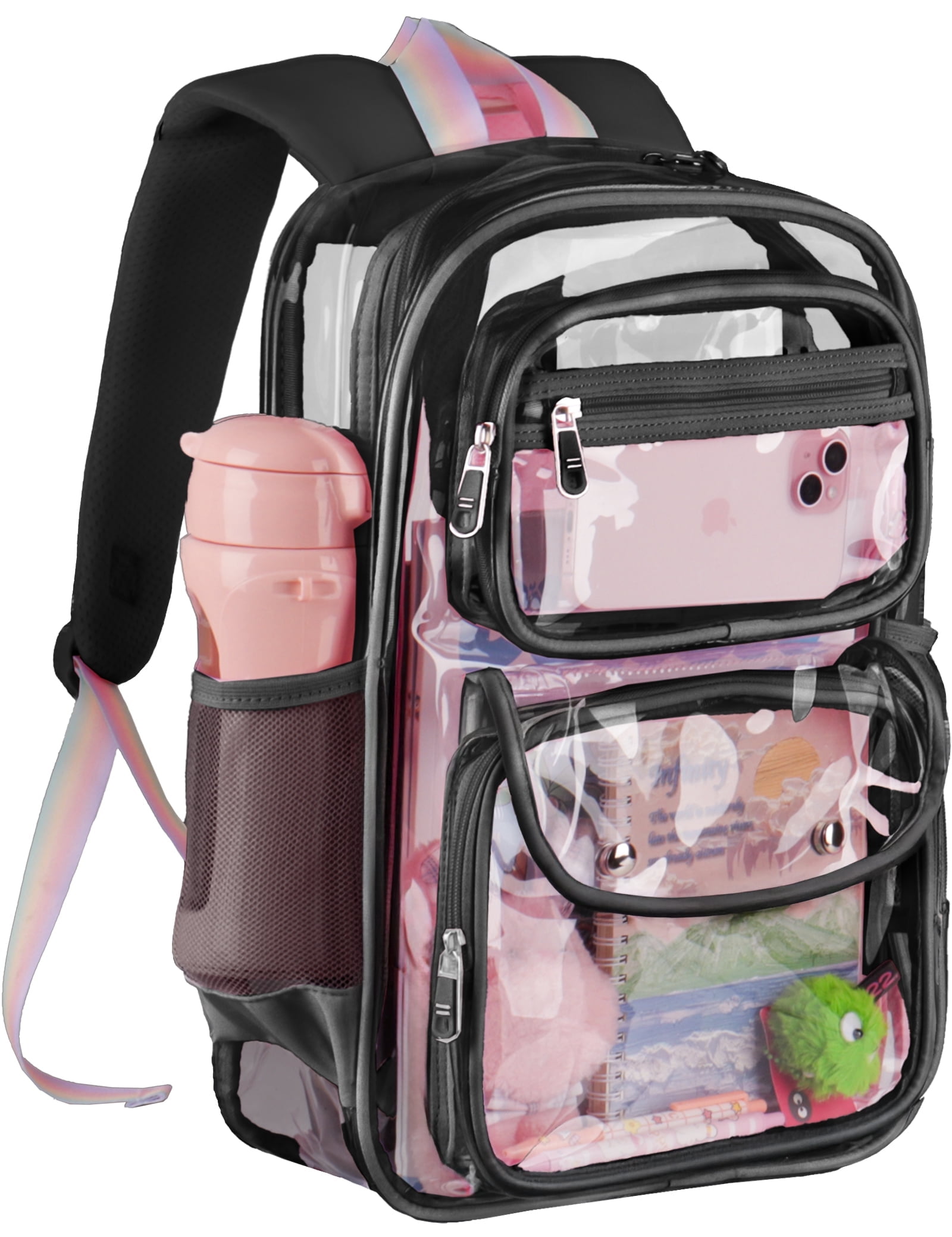 DAKIMOE Fashion Clear Backpack Heavy Duty PVC Transparent Bag See Through BookBag for Student ...