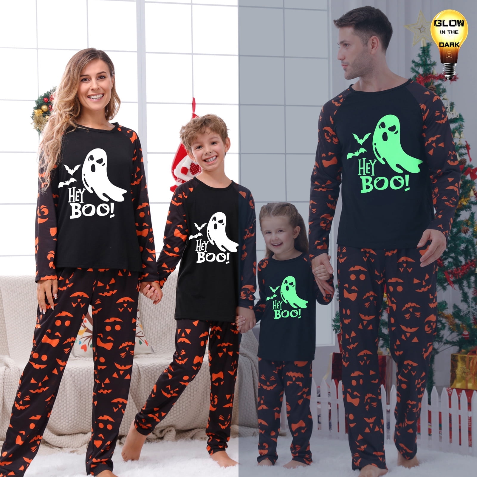 DAKIMOE Glow In The Dark Halloween Family Matching Pajamas Set - Cute ...