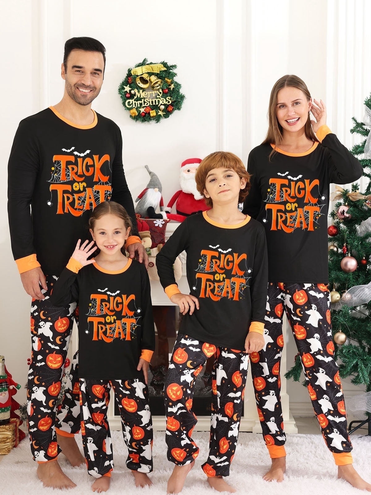 DAKIMOE Halloween Pajamas Family Matching Set Holiday Print Long Sleeve ...