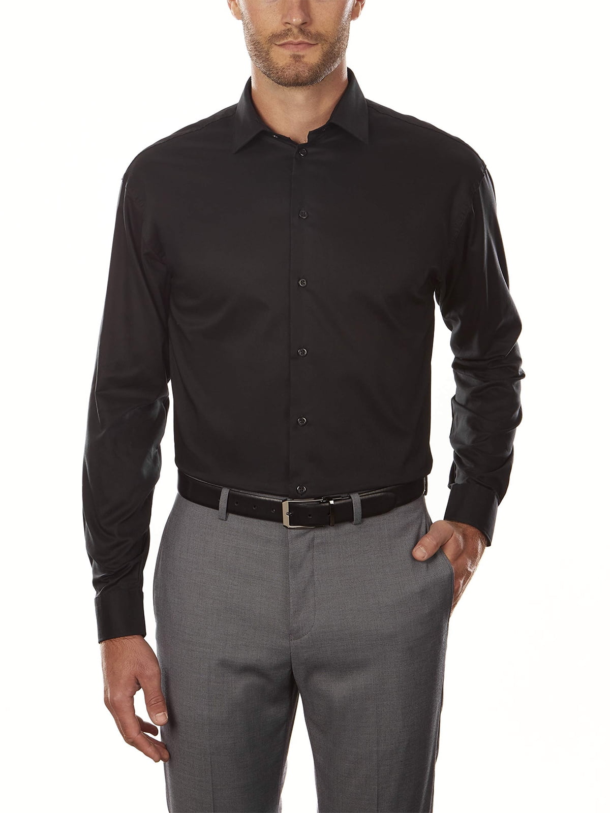 DAKIMOE Mens Dress Shirts Slim Fit Solid Long Sleeve Stretch Mens ...