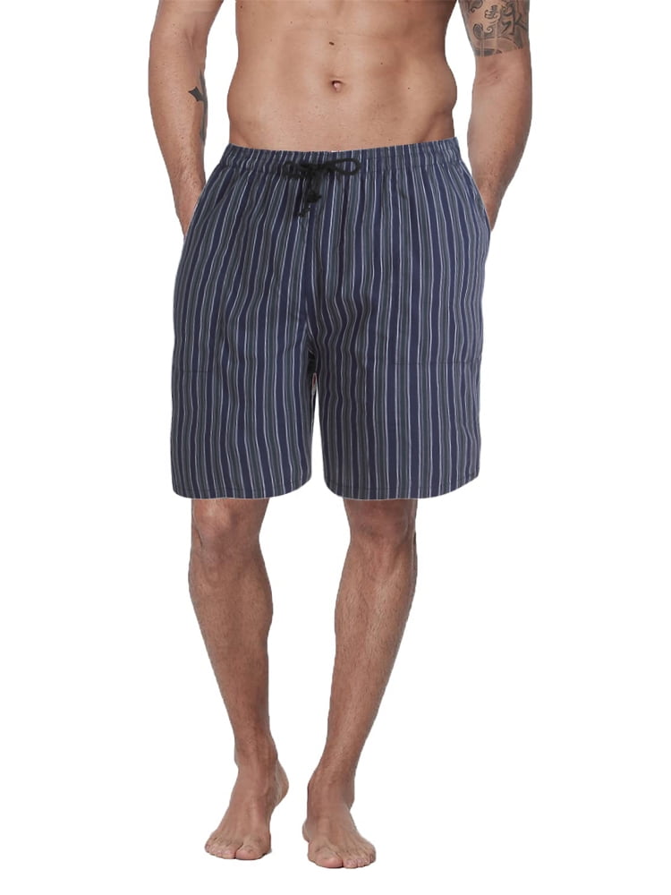 DAKIMOE Men's Cotton Sleep Shorts, Comfy Pajama Bottoms, Navy Stripes ...
