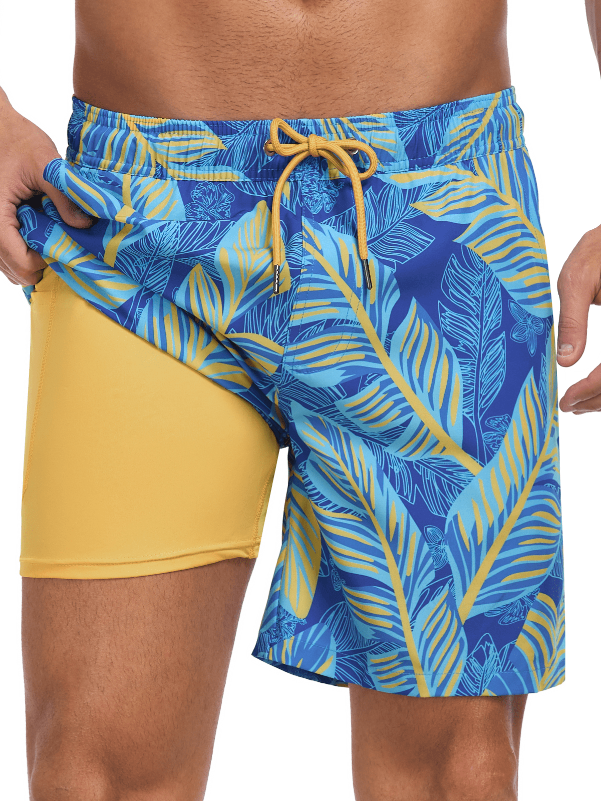 DAKIMOE Mens Swim Trunks with Compression Liner Quick Dry Board Shorts ...