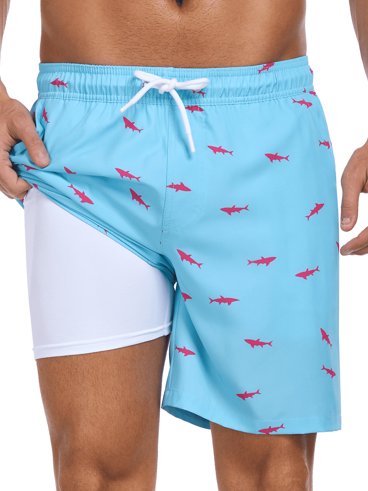 DAKIMOE Mens Swim Trunks with Compression Liner Quick Dry Board Shorts ...