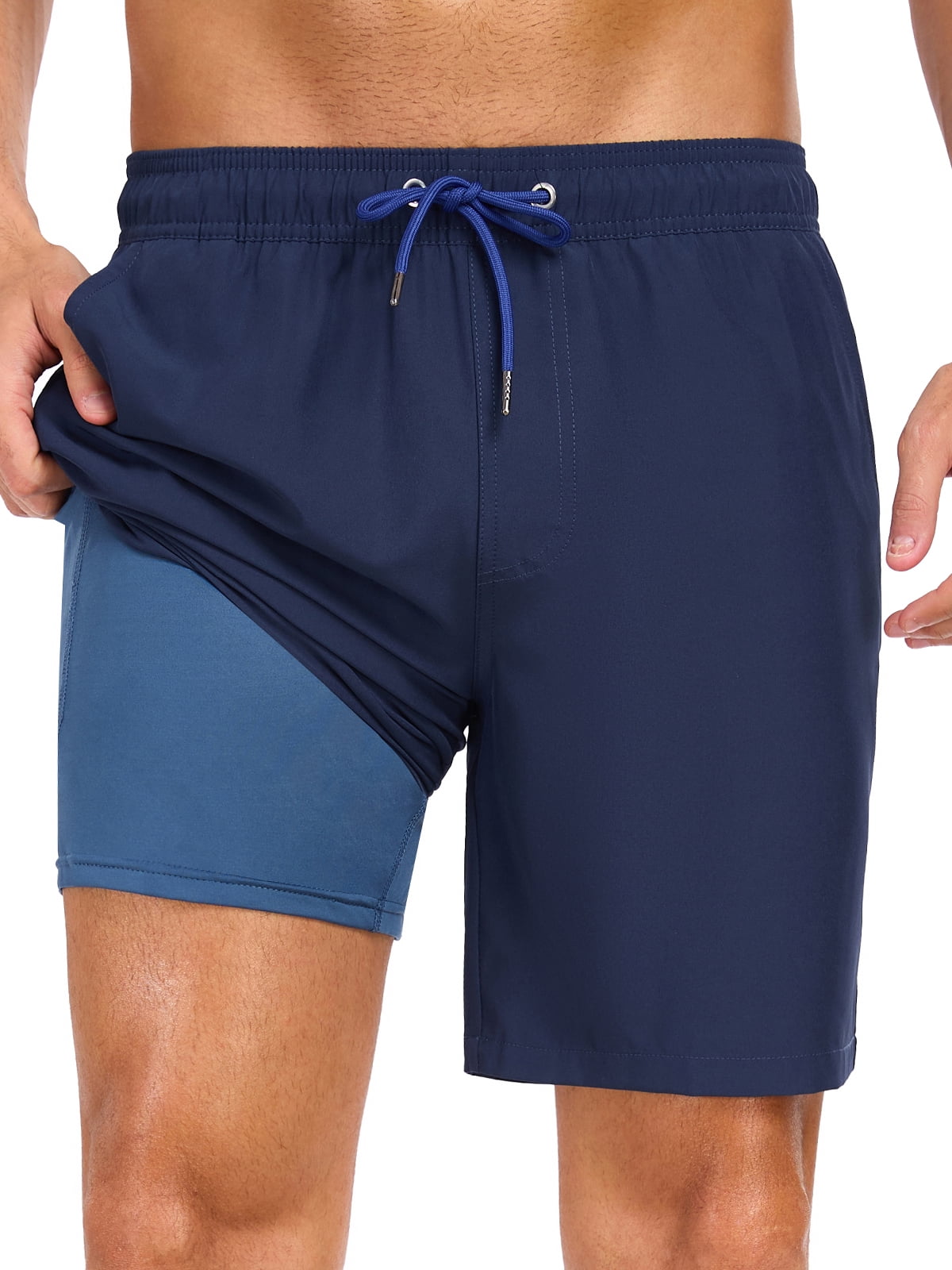 DAKIMOE Mens Swim Trunks with Compression Liner Quick Dry Board Shorts ...