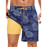 DAKIMOE Men's Swim Trunks with Compression Liner Quick Dry Beach Shorts ...