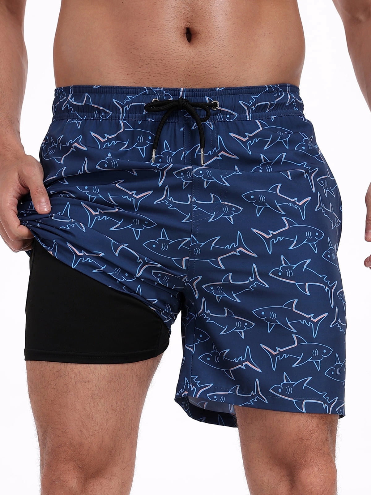 DAKIMOE Mens Swim Trunks 2 in 1 Swim Shorts with Compression Liner ...