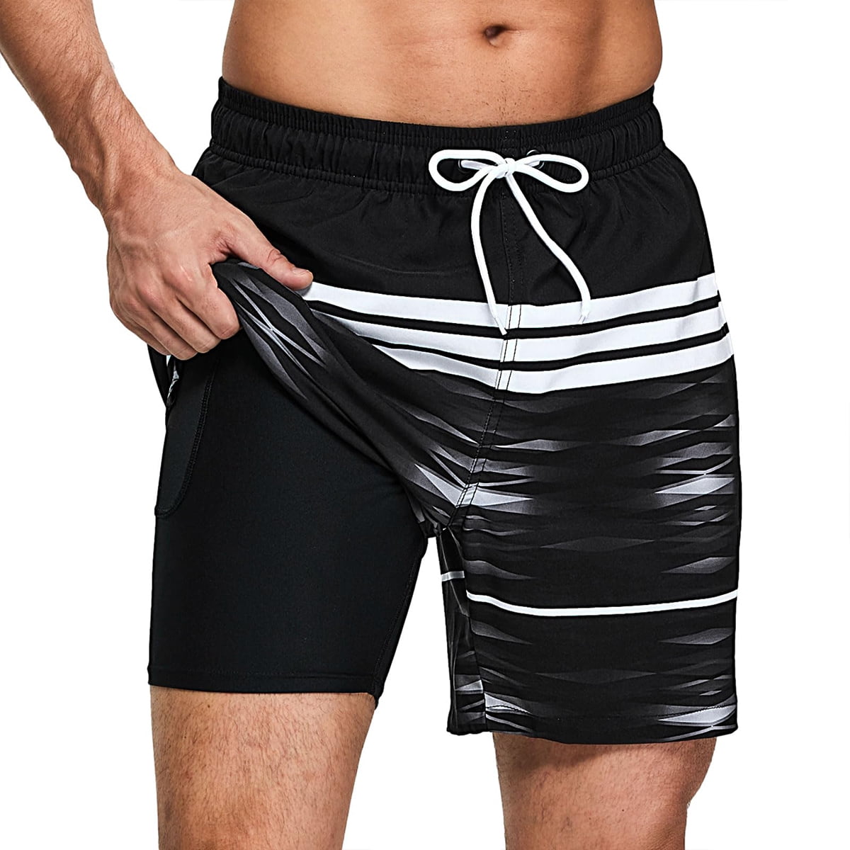 DAKIMOE Men's Quick-Dry Swim Shorts, Adjustable Waist, Polyester ...
