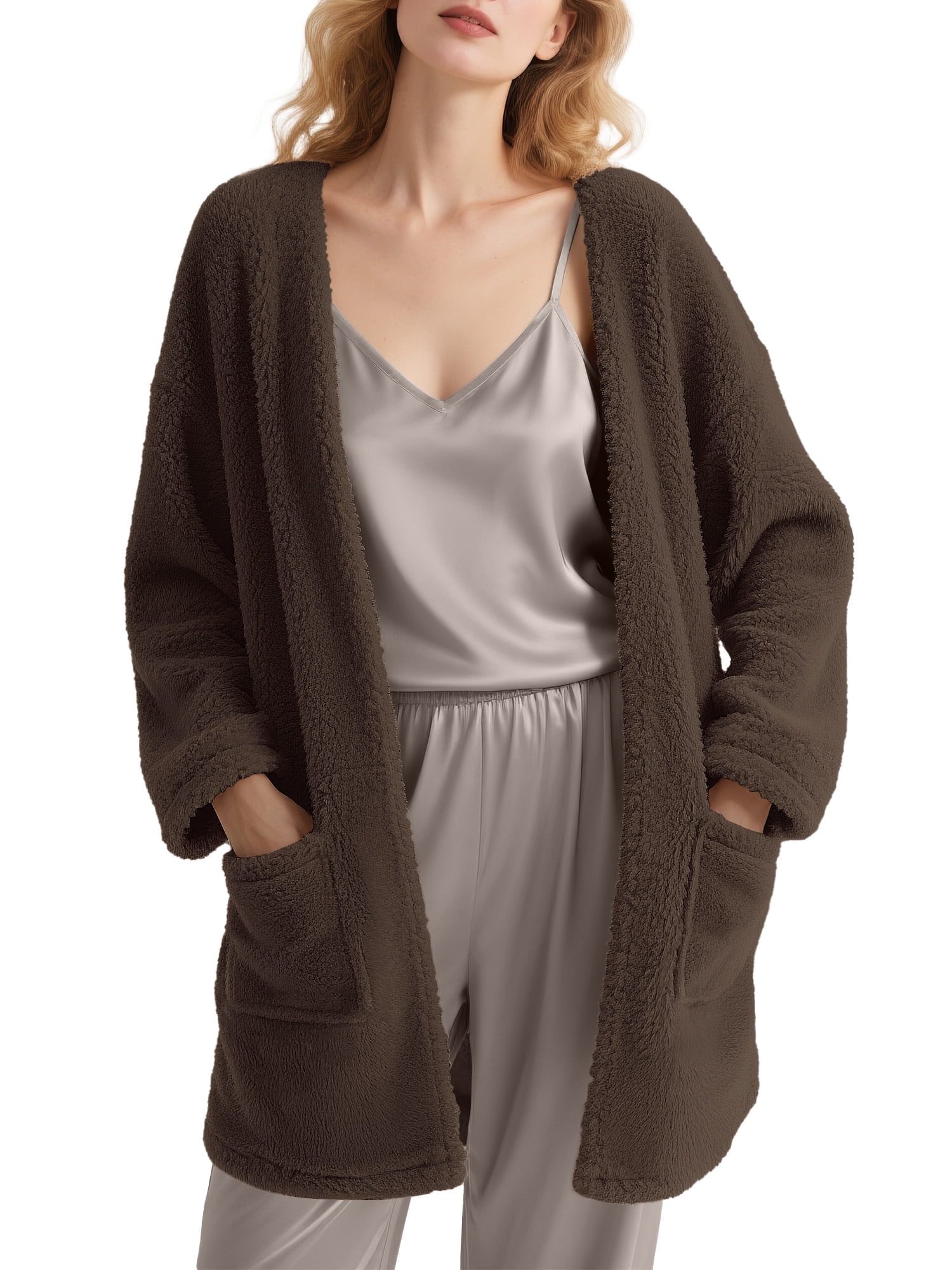 DAKIMOE Sleep Cardigans Robe Bed Jackets for Women Toasty Cozy Sherpa ...