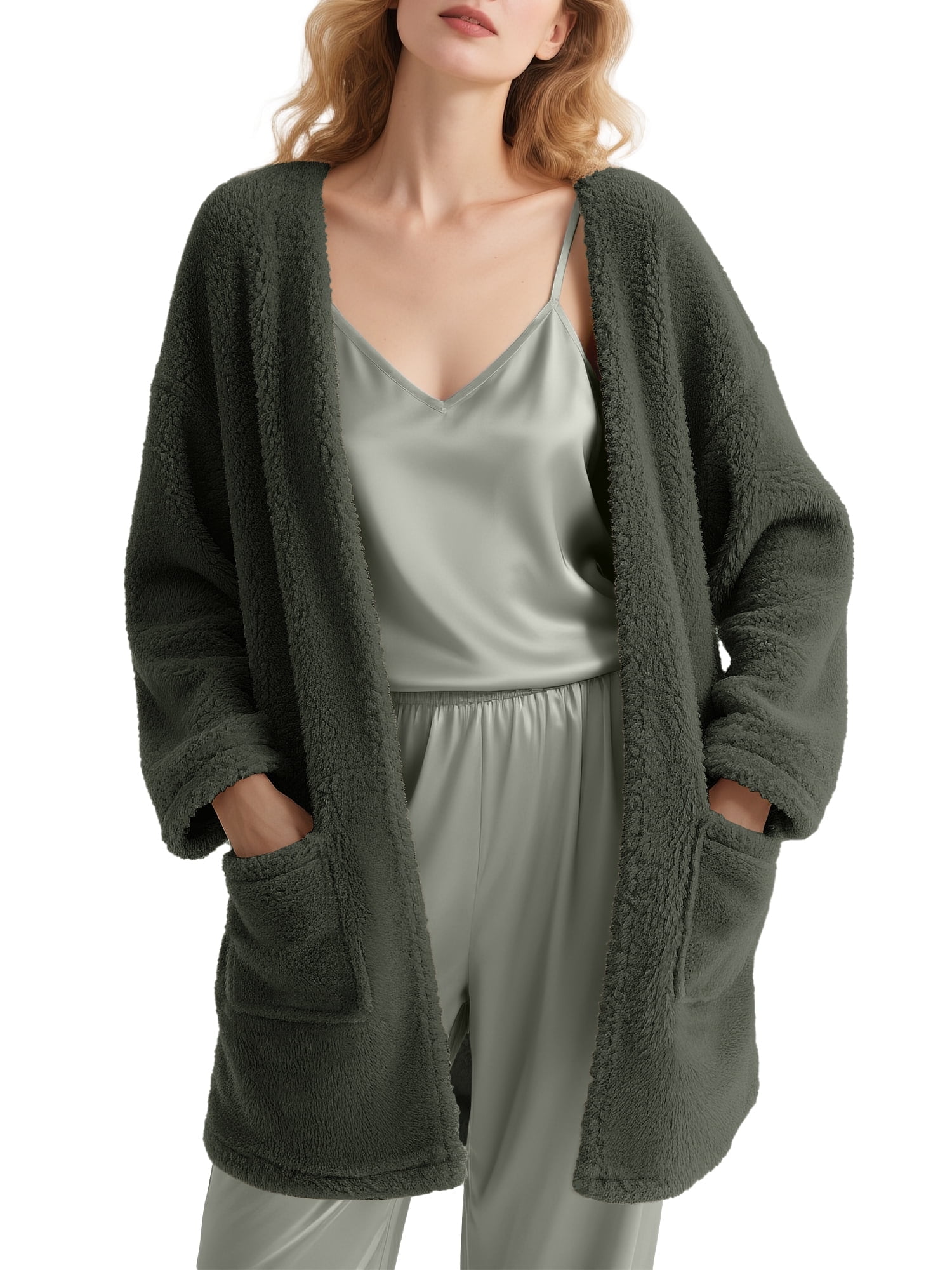 DAKIMOE Sleep Cardigans Robe Bed Jackets for Women Toasty Cozy Sherpa ...