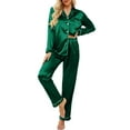 DAKIMOE Sleepwear Womens Silky Satin Pajamas Set Long Sleeve Nightwear ...