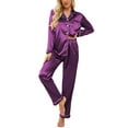 DAKIMOE Sleepwear Womens Silky Satin Pajamas Set Long Sleeve Nightwear ...