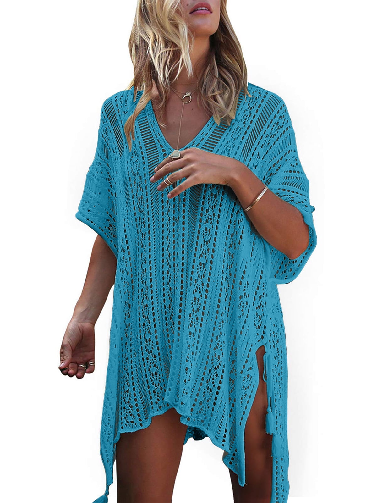 DAKIMOE Swimsuit Cover Up for Women V Neck Loose Beach Bathing Suit ...