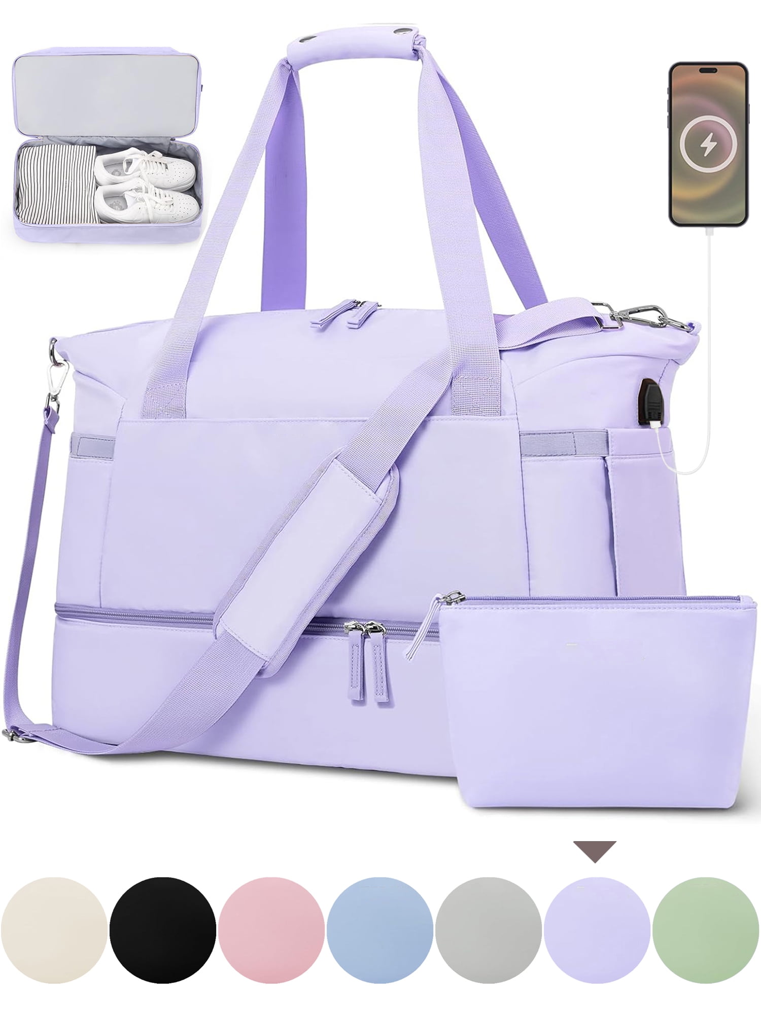 DAKIMOE Travel Duffel Bag for Women, Gym Bag with USB Charging Port ...