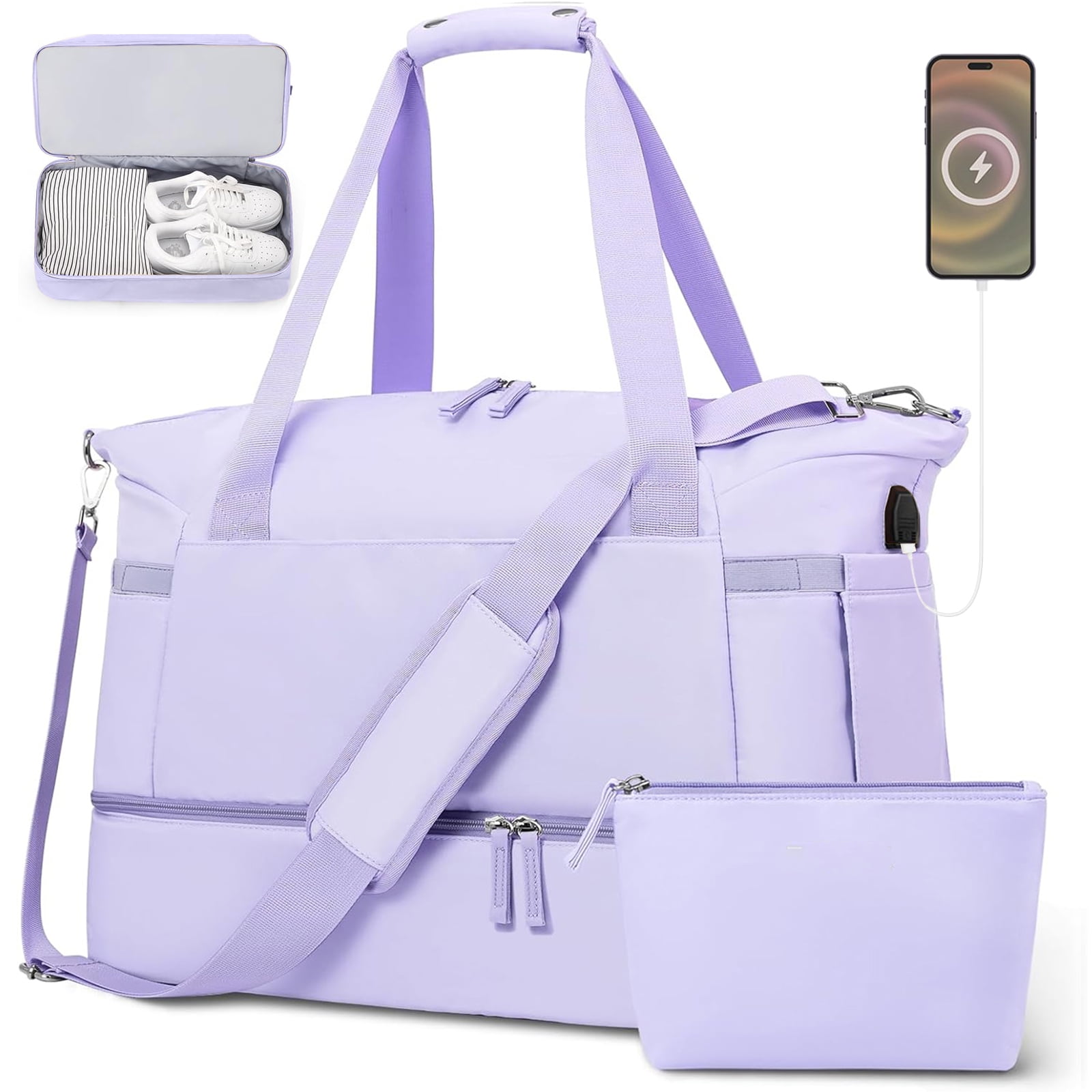 DAKIMOE Travel Duffel Bag for Women, Gym Bag with USB Charging Port ...