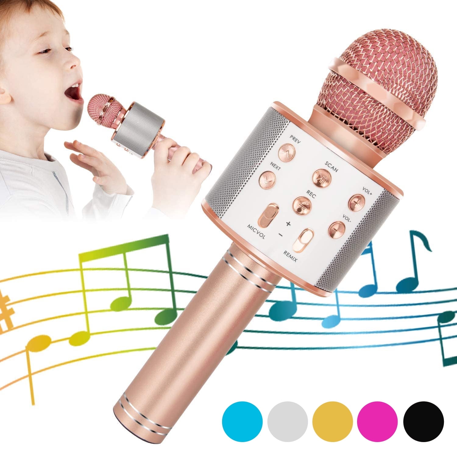 DAKIMOE Cordless Bluetooth Karaoke Mic, Portable Singing Mic for Kids ...