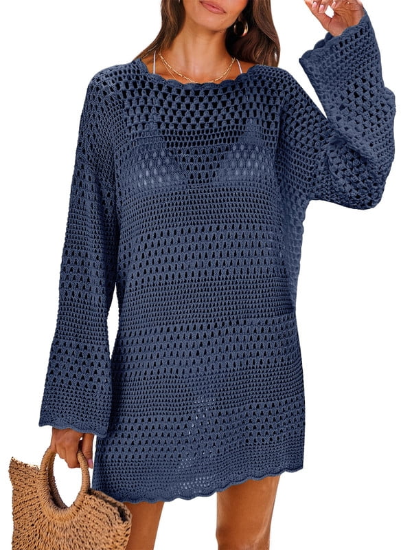 DAKIMOE Women Swimsuit Cover up Summer Bathing Suit Cover up Knit ...