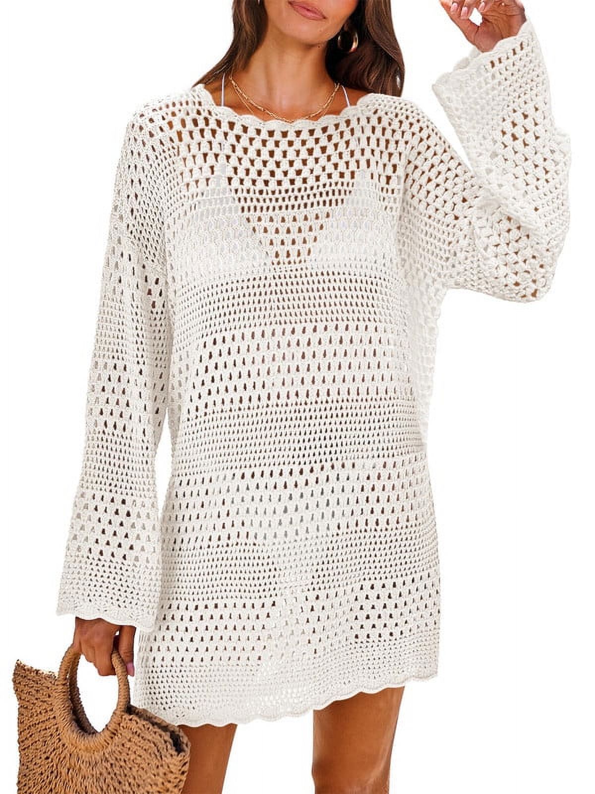Dakimoe Crochet Cover Up For Women Sexy Hollow Out Long Sleeve Swim Cover Up Knit Summer Outfits