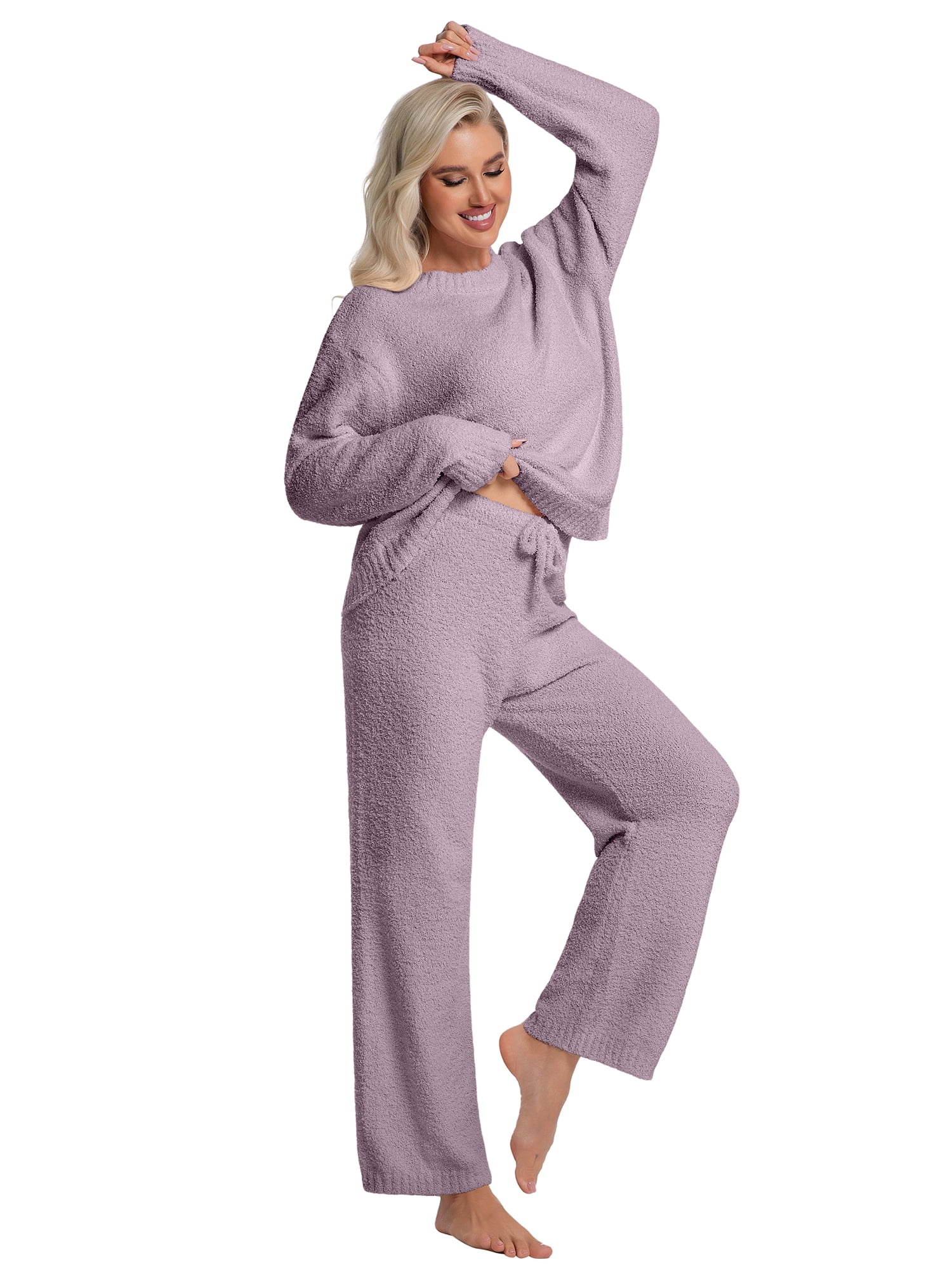 DAKIMOE Womens Pajama Sets Long Sleeve Pajamas 2 Piece for Women Fuzzy ...