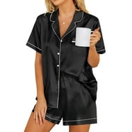 Belles Design Womens Short Sleeve Satin Silk Pajama Set Button Down 2 pieces Loungewear ...