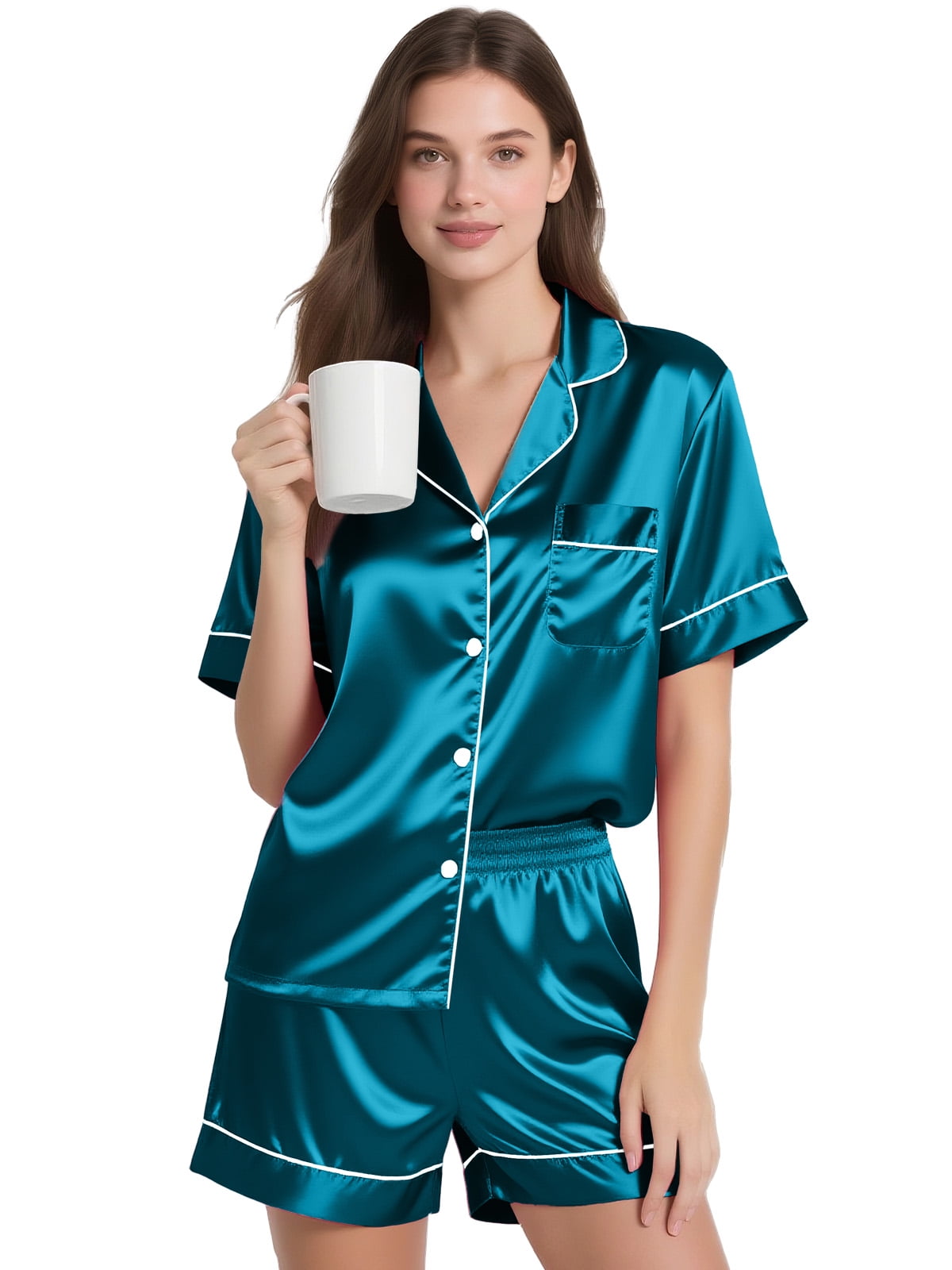 DAKIMOE Womens Silk Pajama Sets Satin Pajamas for Women Set Short ...