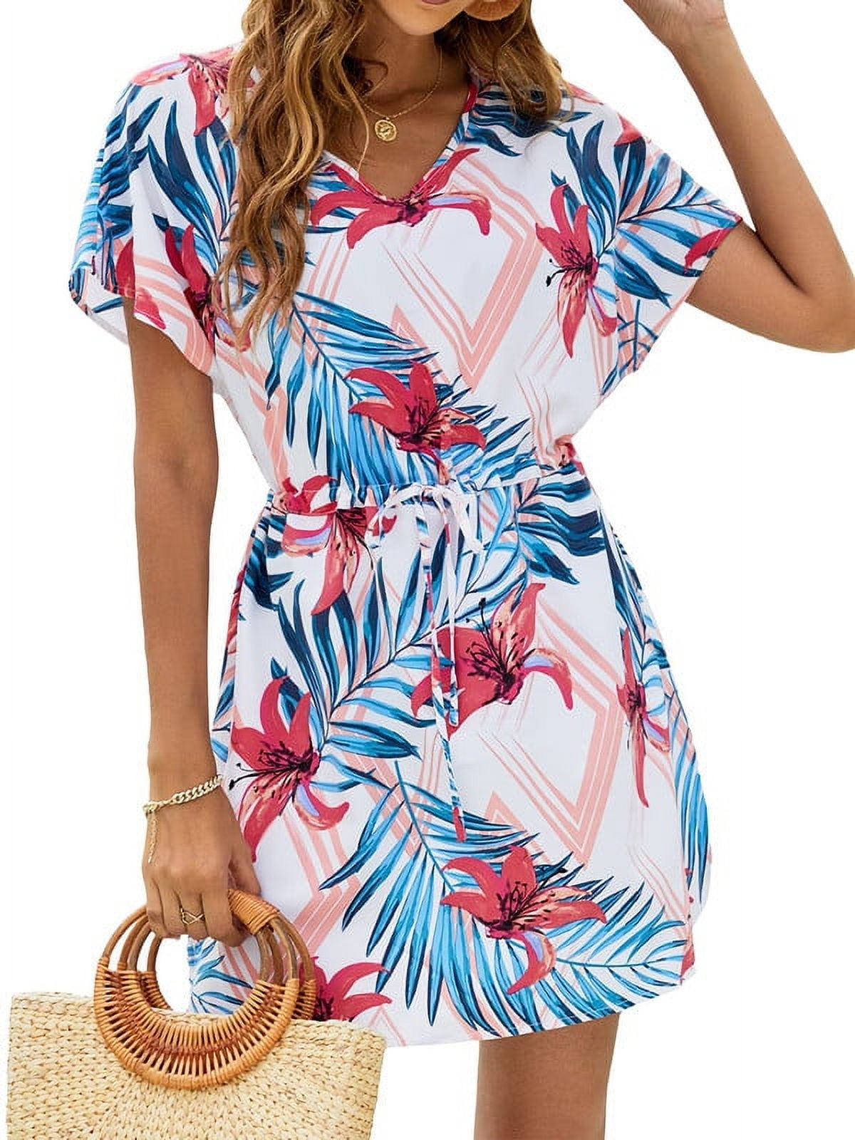 DAKIMOE Womens Summer Swimsuit Cover Up V-Neck Swim Cover Ups for Women ...
