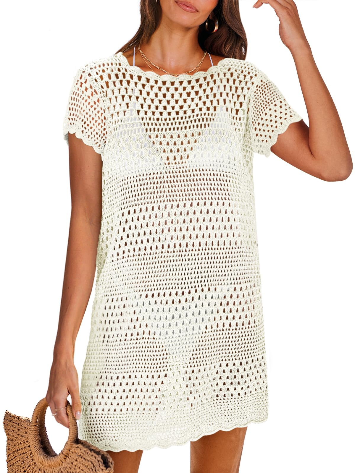 DAKIMOE Womens Swimsuit Cover Ups Summer Crochet Hollow Out Knit ...