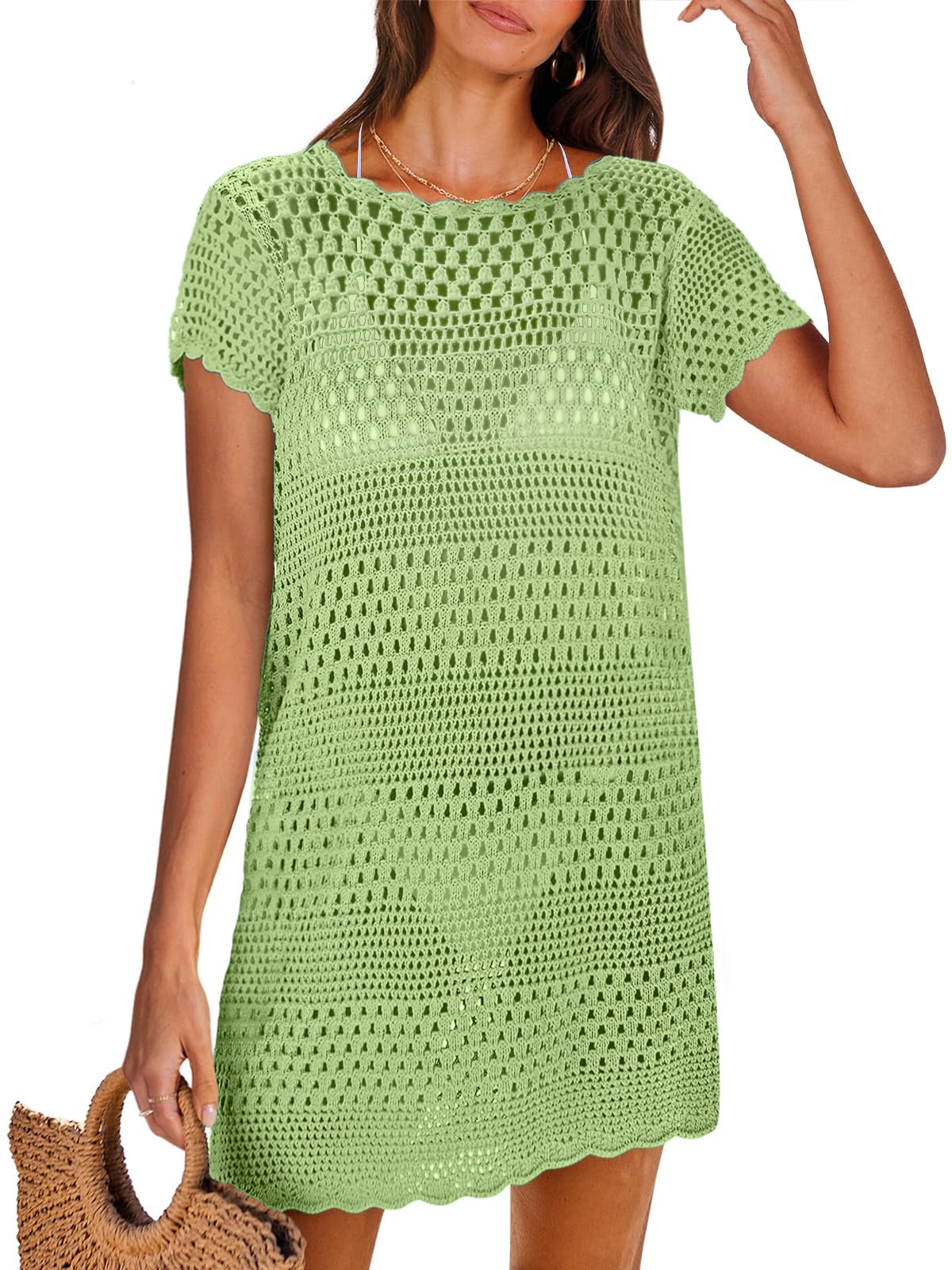 DAKIMOE Women Swimsuit Cover Up Crochet Summer Outfits Swimwear Short ...