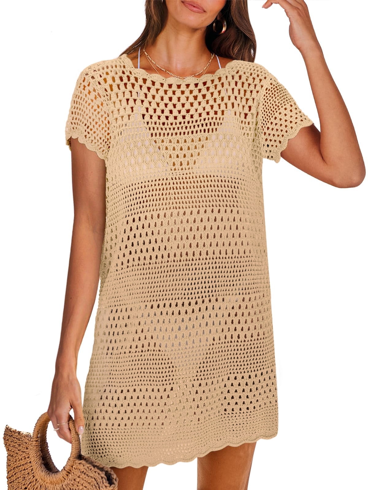 DAKIMOE Women Swimsuit Cover Up Crochet Summer Outfits Swimwear Short ...