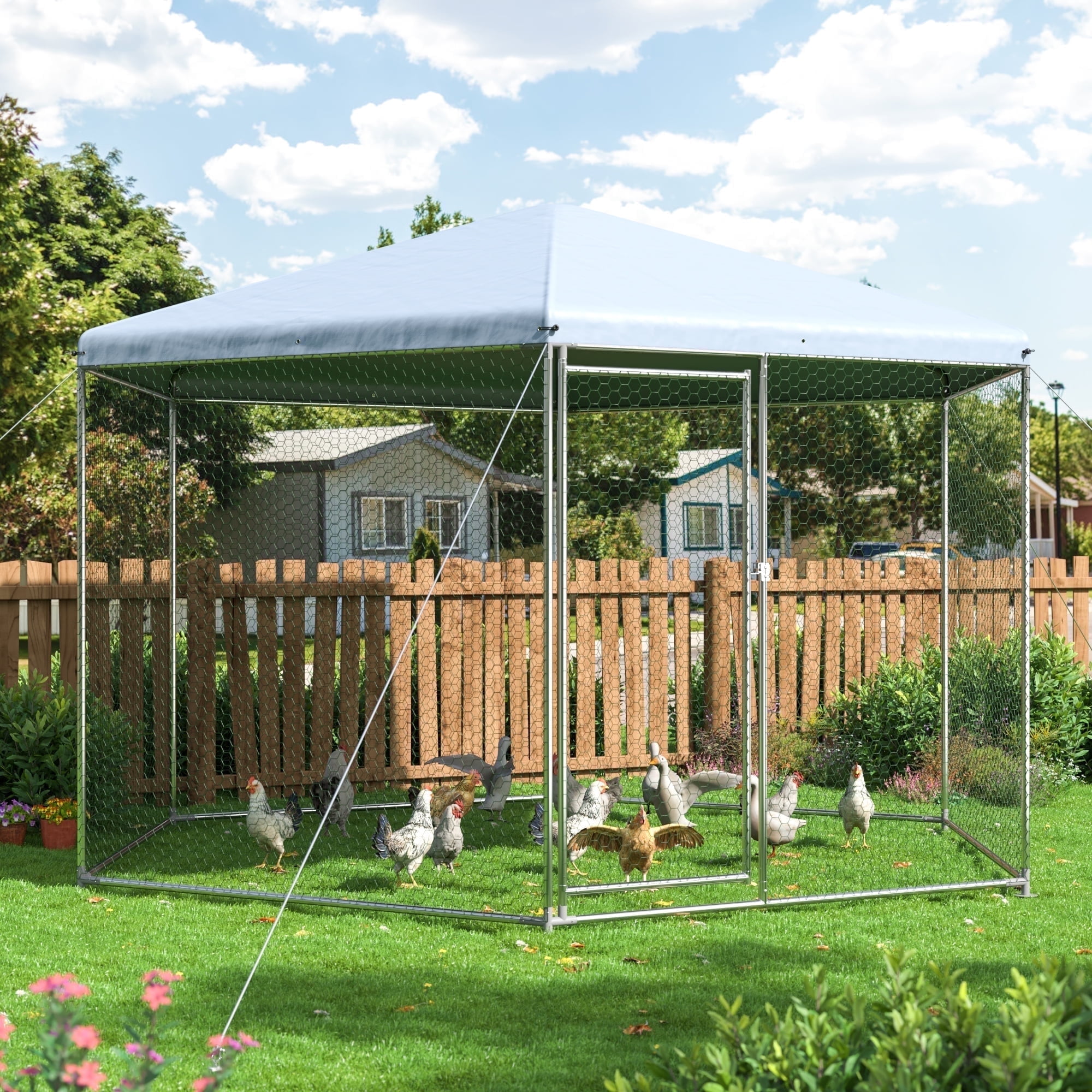 DAKITO 13.1x13.1x8.6 ft Chicken Coop,Large Metal Chicken Run Pen ...