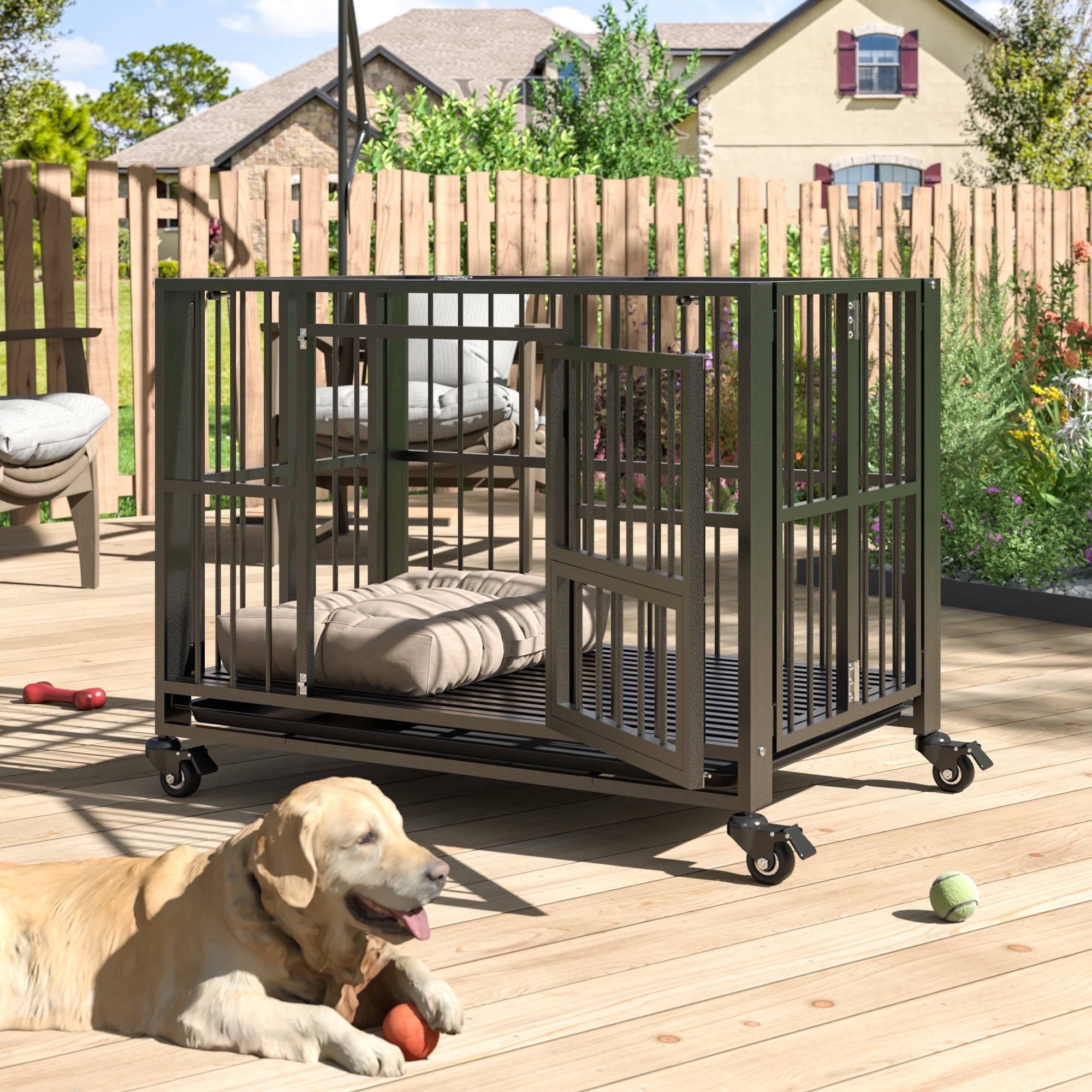 DAKITO Heavy Duty Dog Crate, Folding Dog Kennel No Assembly with ...